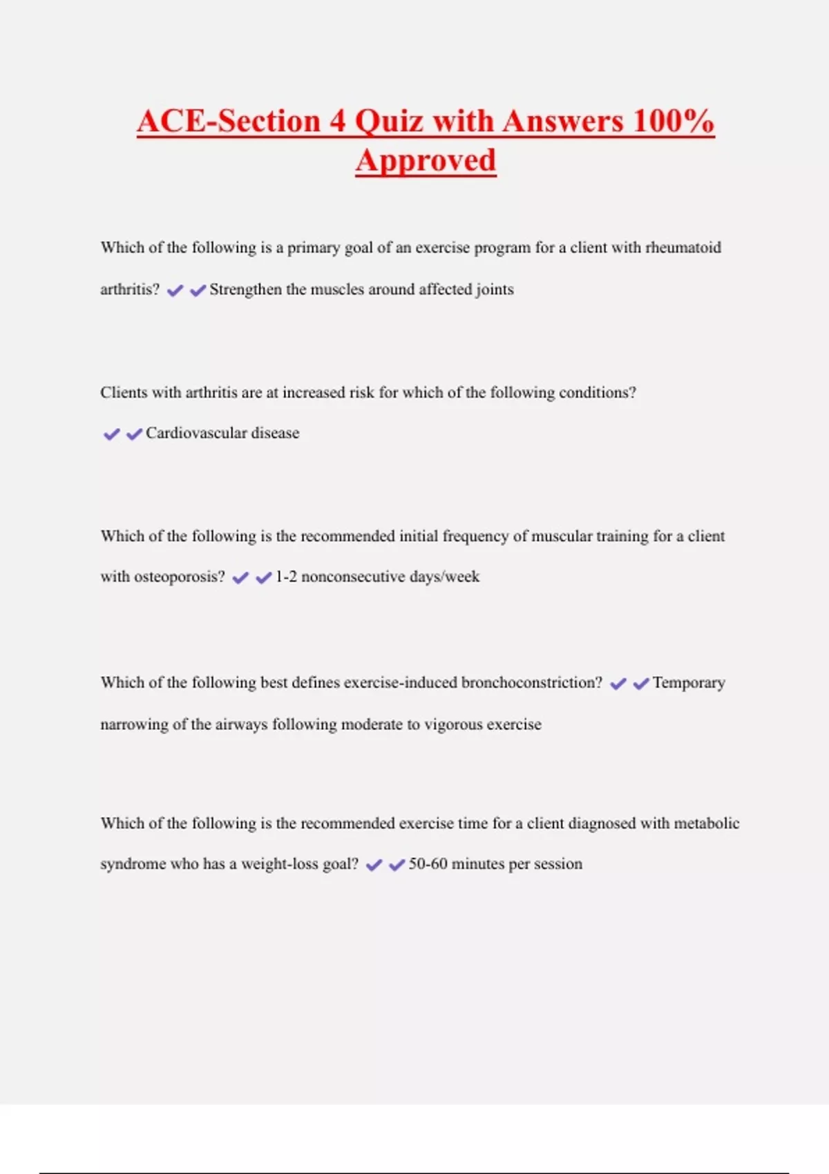 ACE-Section 4 Quiz with Answers 100% Approved - ACE .. - Stuvia US