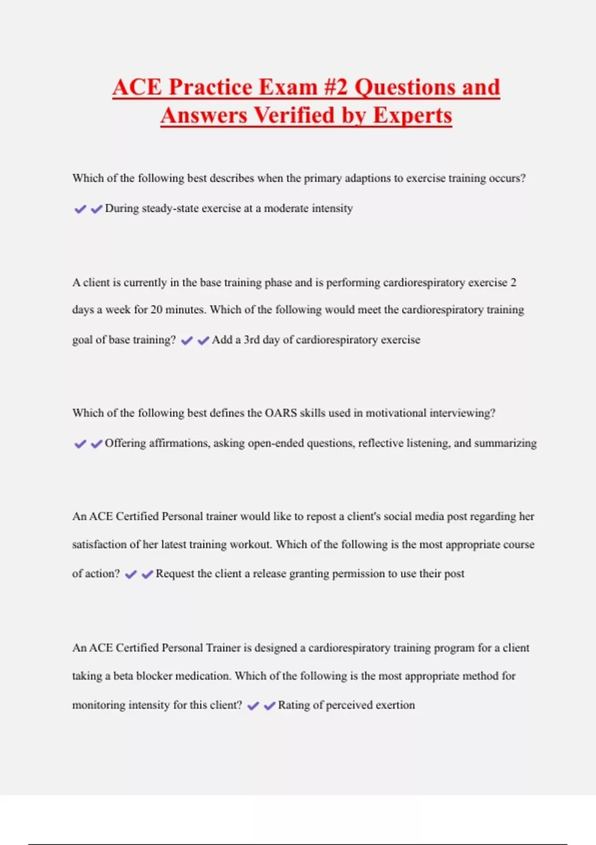 ACE Practice Exam #2 Questions and Answers Verified by Experts - ACE ...