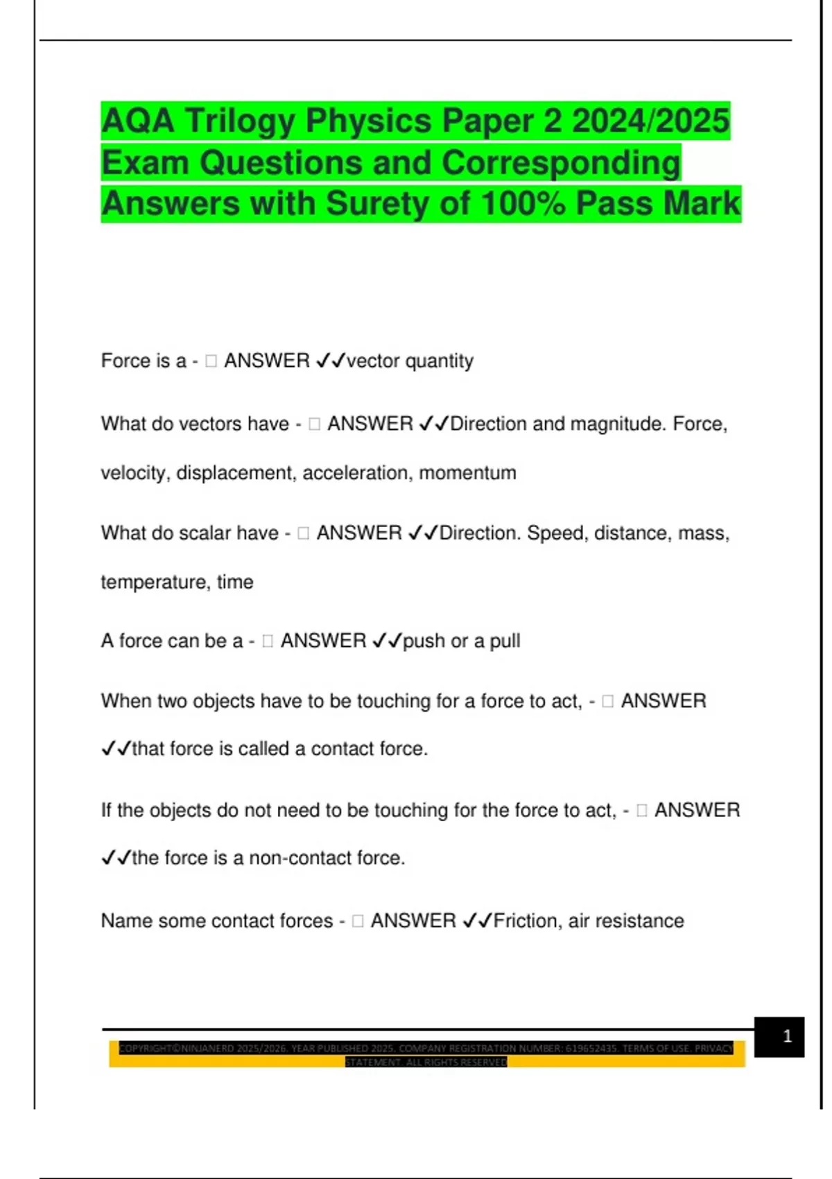 AQA Trilogy Physics Paper 2 2024/2025 Exam Questions and Corresponding ...