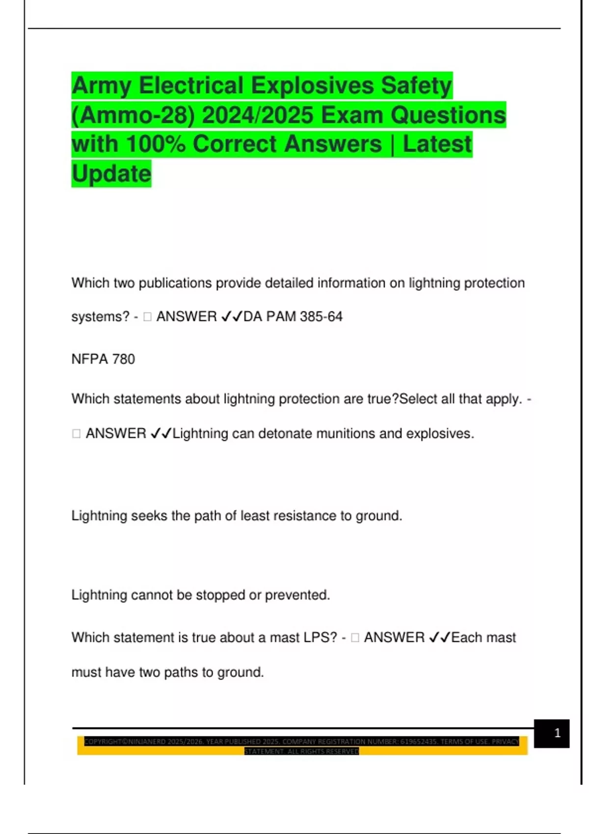 Army Electrical Explosives Safety (Ammo-28) 2024/2025 Exam Questions ...