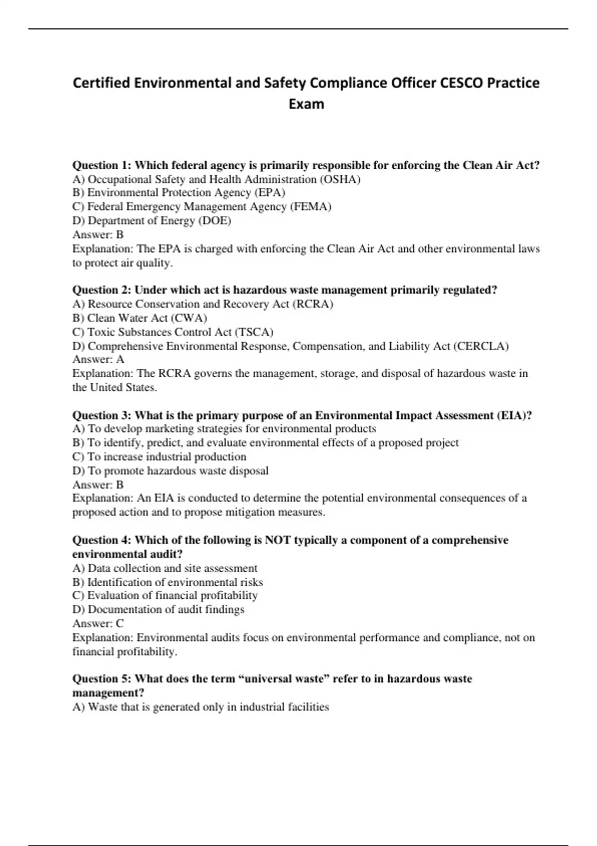 Certified Environmental and Safety Compliance Officer CESCO Practice ...