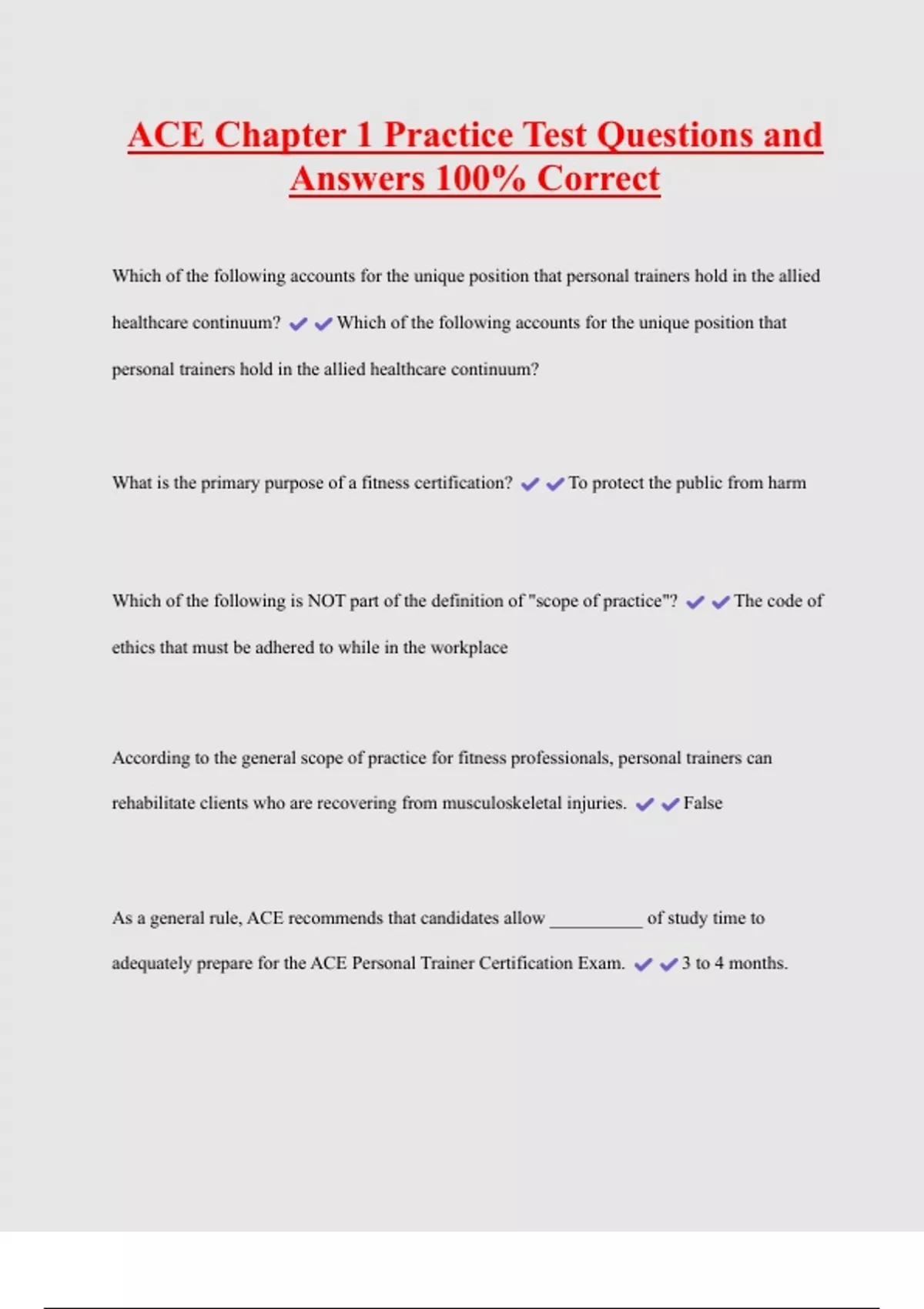 ACE Chapter 1 Practice Test Questions and Answers 100% Correct - ACE ...