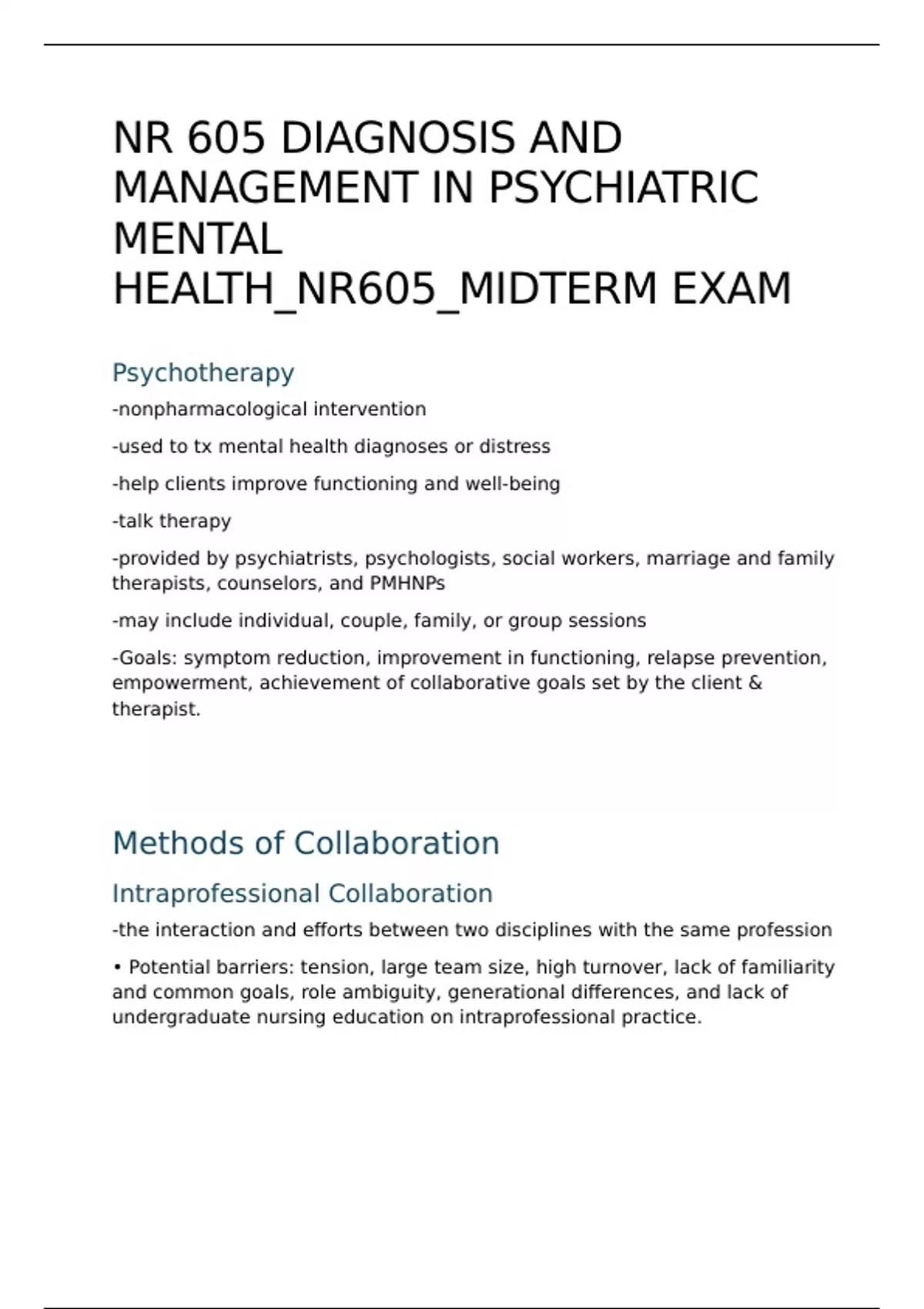 NR 605 DIAGNOSIS AND MANAGEMENT IN PSYCHIATRIC MENTAL HEALTH_NR605 ...