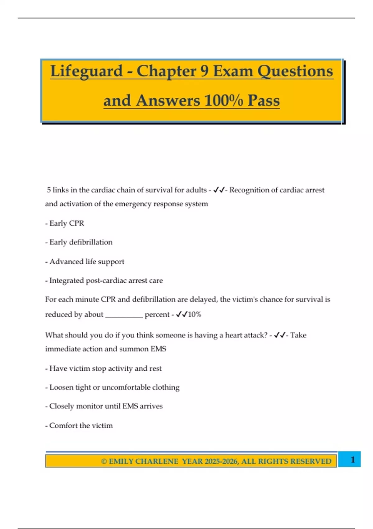Lifeguard - Chapter 9 Exam Questions and Answers 100% Pass - American ...