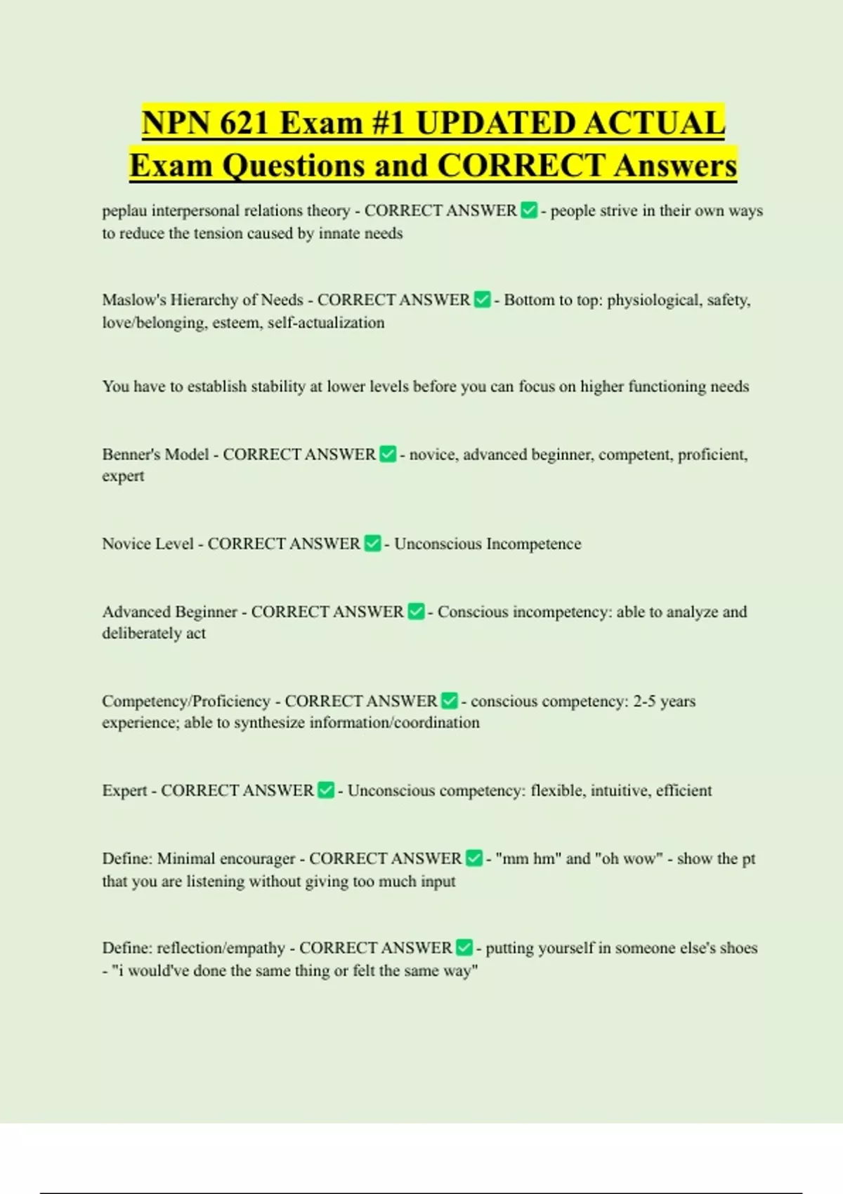 NPN 621 Exam #1 UPDATED ACTUAL Exam Questions and CORRECT Answers - NPN ...