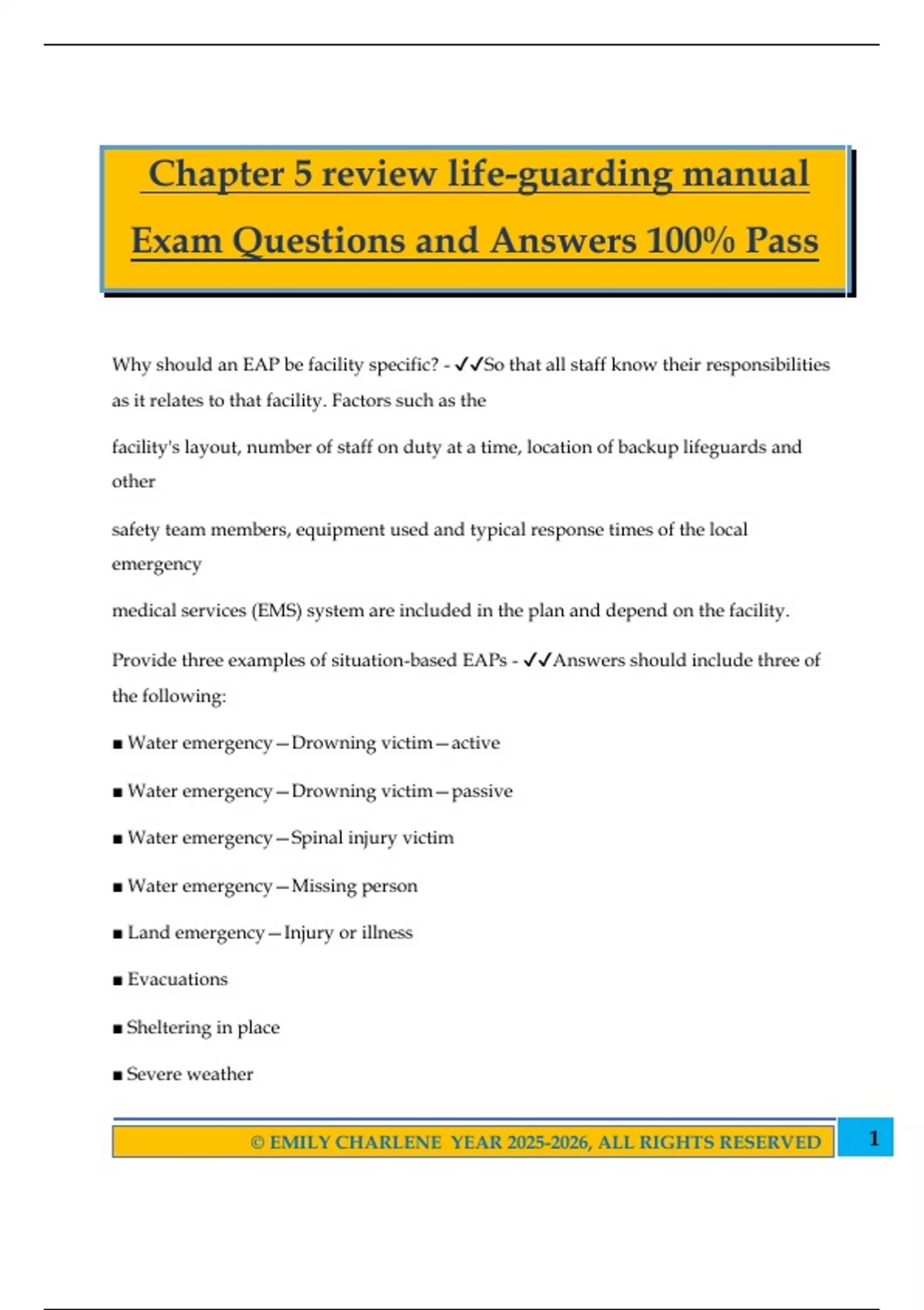 Chapter 5 review life-guarding manual Exam Questions and Answers 100% ...