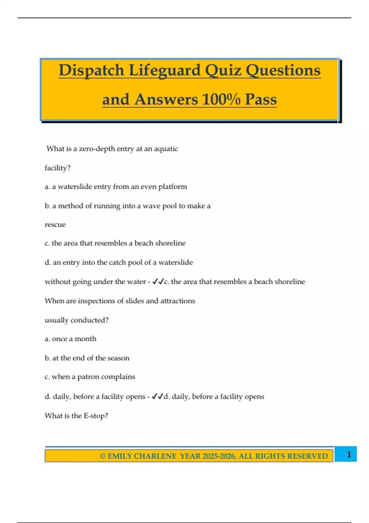 Dispatch Lifeguard Quiz Questions and Answers 100% Pass - American Red ...