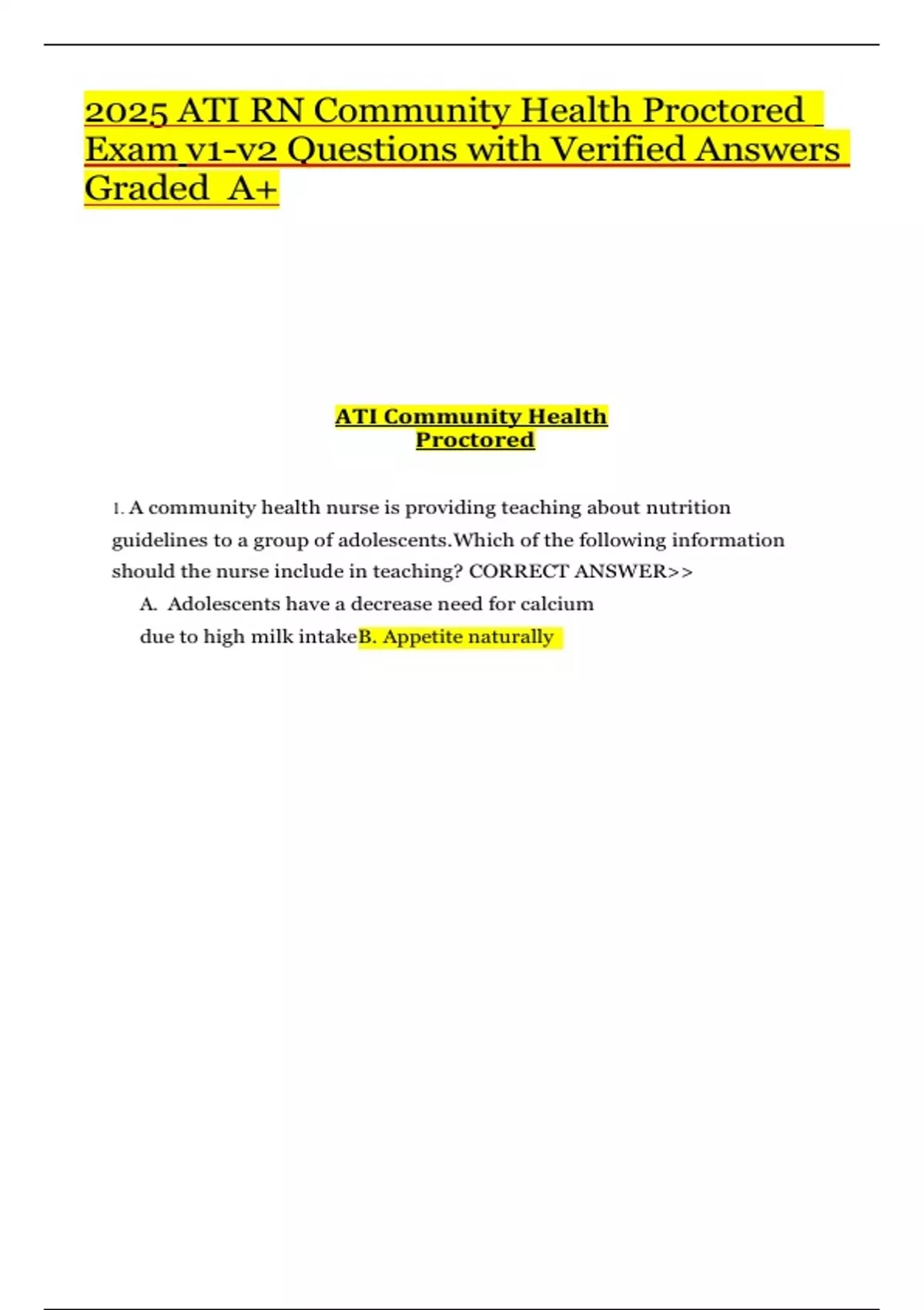 2025 ATI RN Community Health Proctored Exam v1-v2 Questions with ...