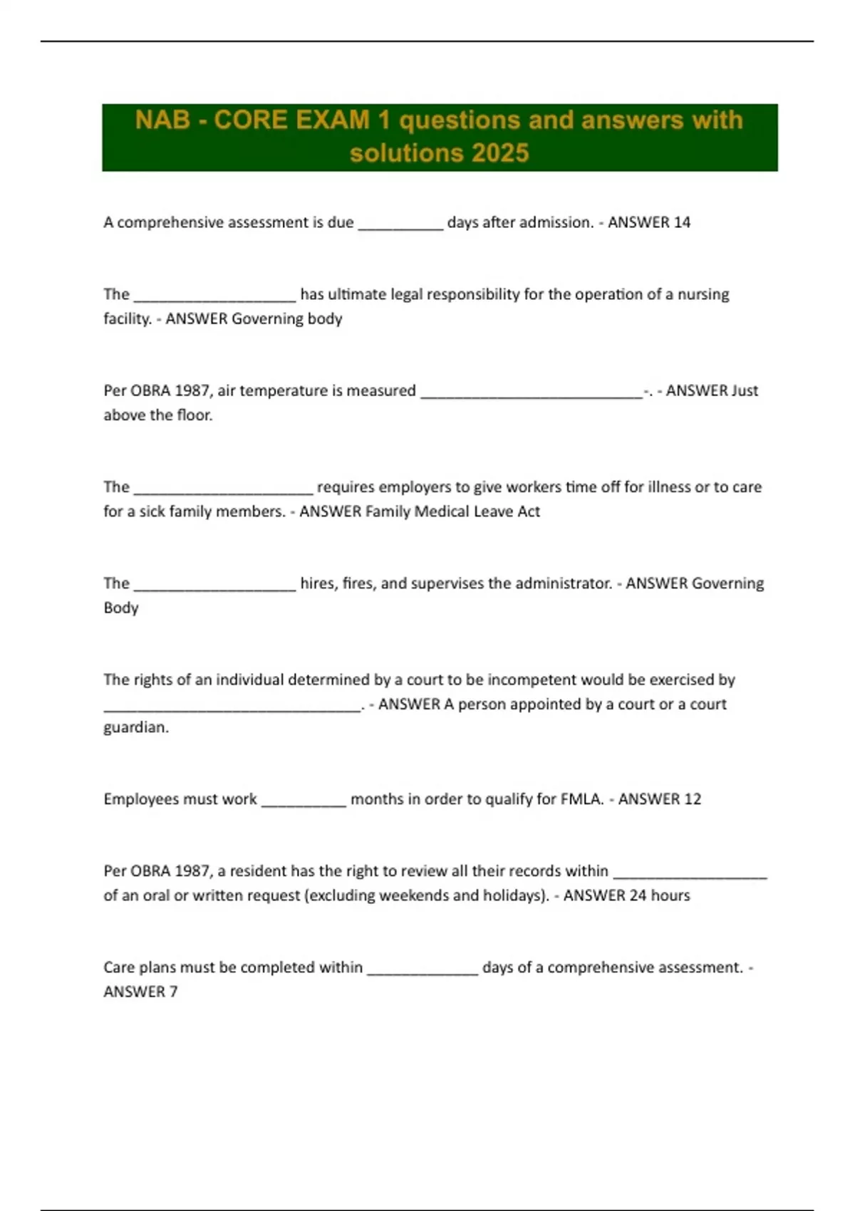 NAB - CORE EXAM 1 questions and answers with solutions 2025 - NAB Core ...