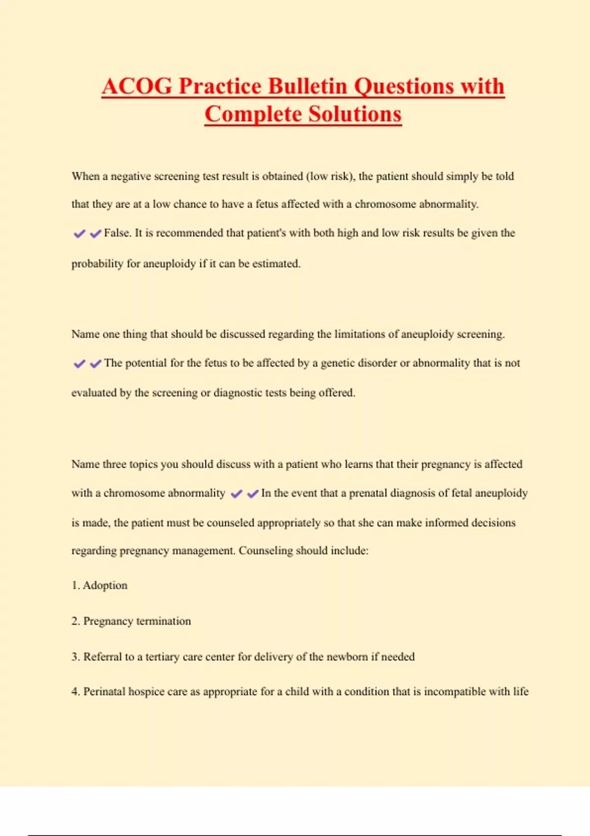 ACOG Practice Bulletin Questions with Complete Solutions - ACOG ...