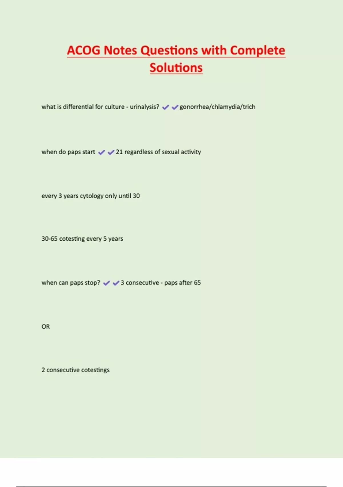 ACOG Notes Questions with Complete Solutions - ACOG ... - Stuvia US