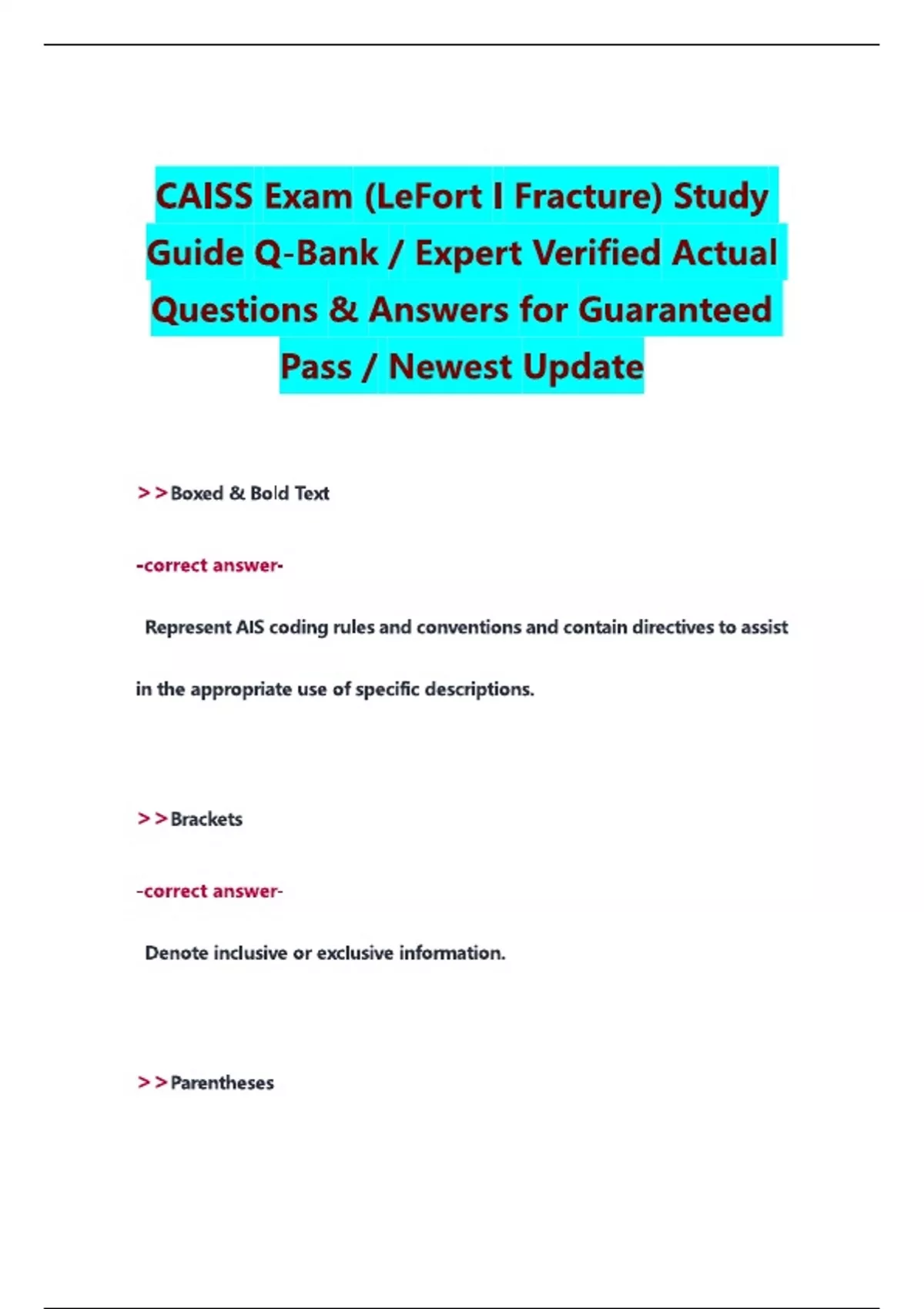 STUDY BUNDLE FOR CAISS FINAL EXAM BANKS 2025 Questions and Answers ...