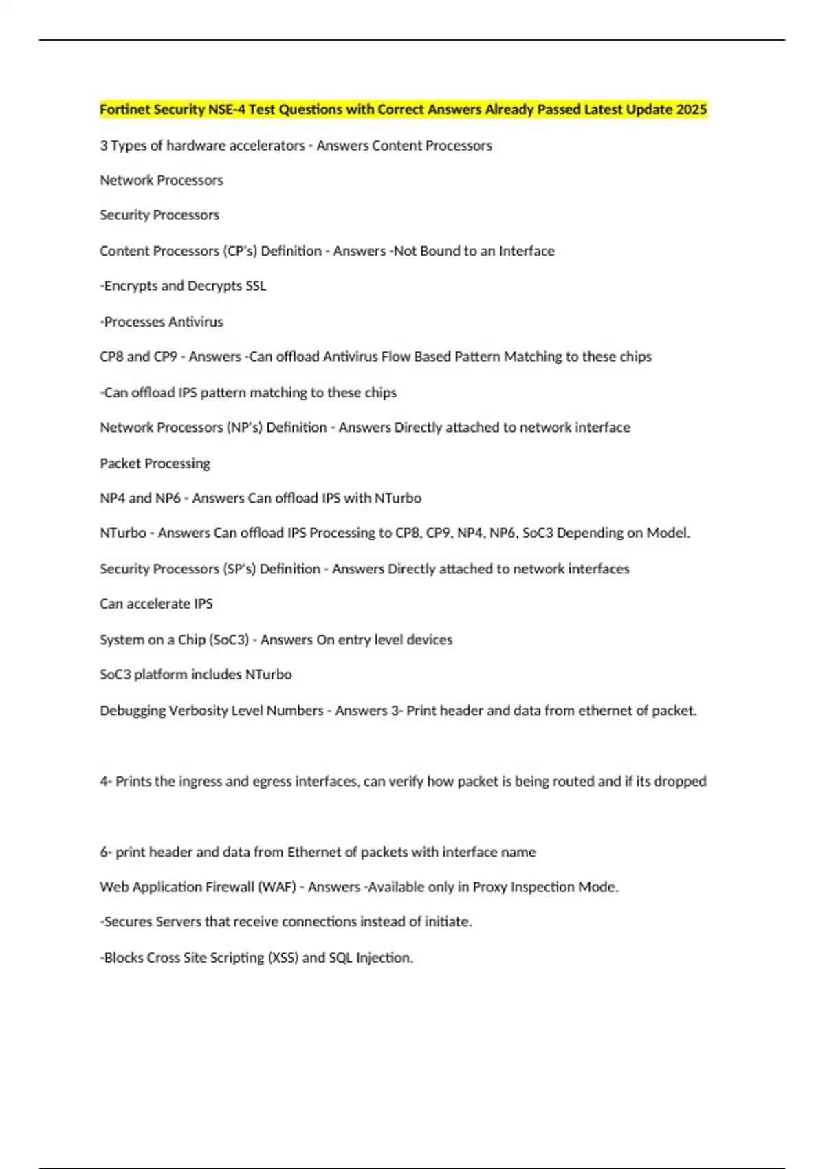 Fortinet Security NSE-4 Test Questions with Correct Answers Already ...