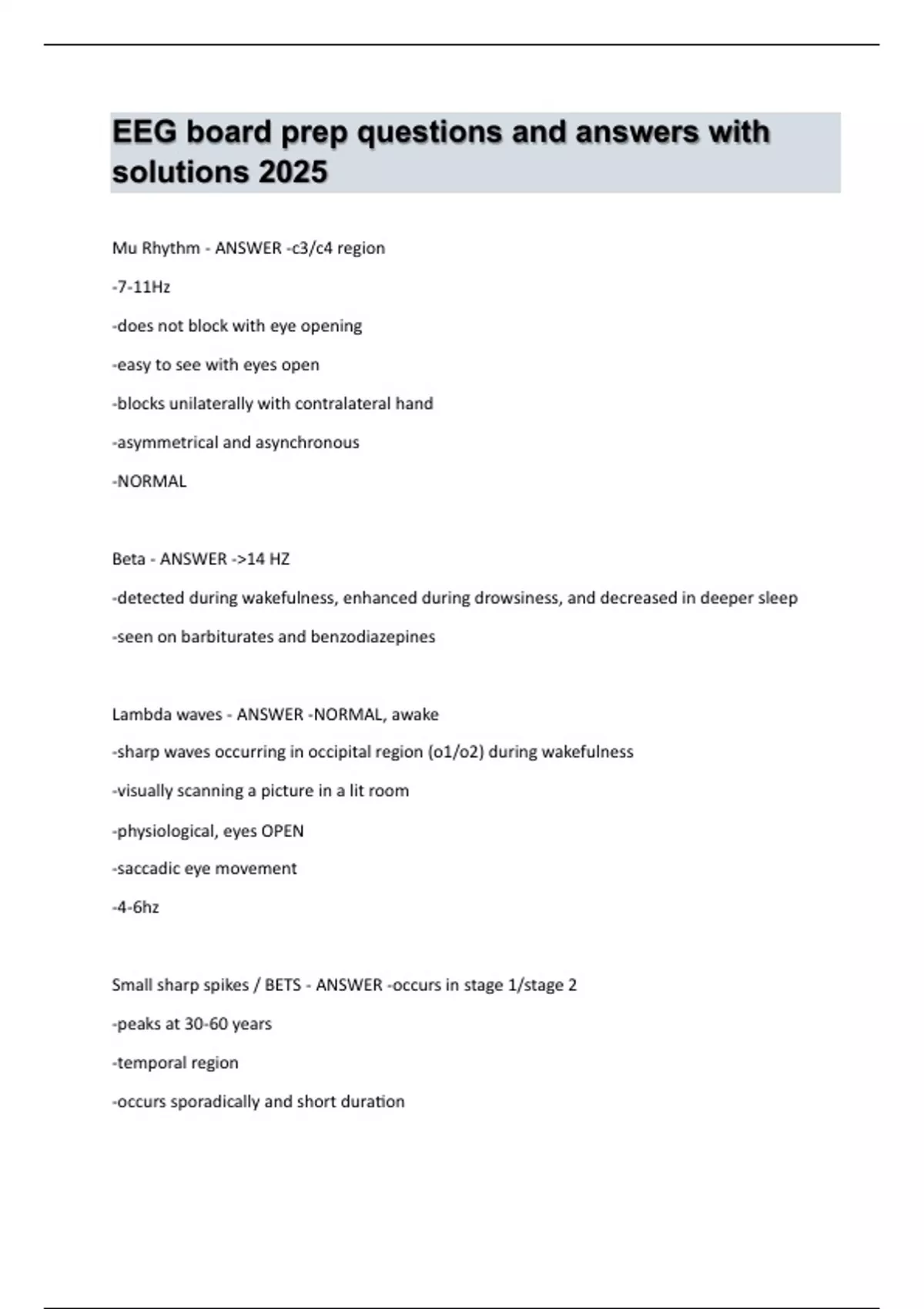 EEG board prep questions and answers with solutions 2025 - EEG - Stuvia US