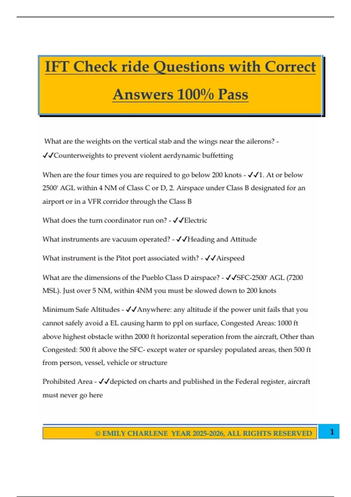 IFT Check ride Questions with Correct Answers 100% Pass - IFT - Stuvia US