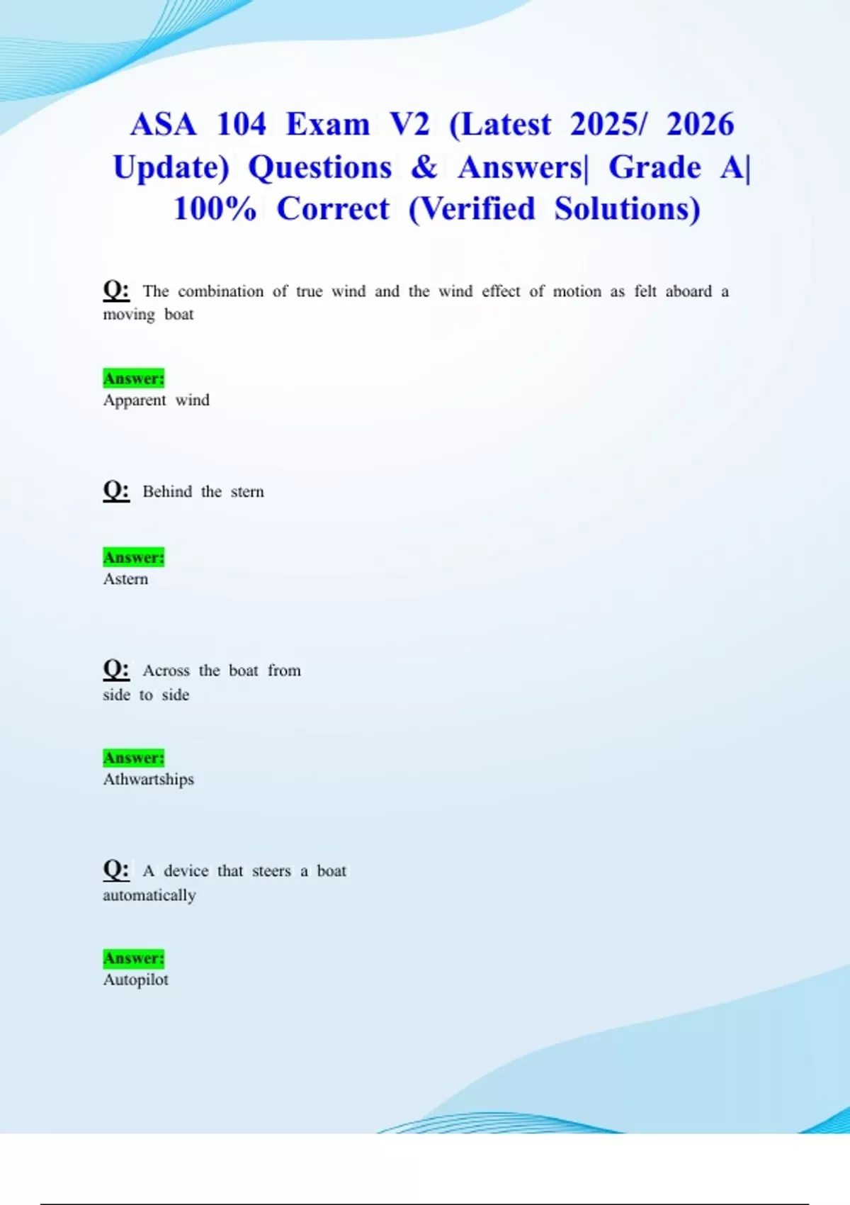 ASA 104 Exam V2 (Latest 2025/ 2026 Update) Questions & Answers| Grade A ...