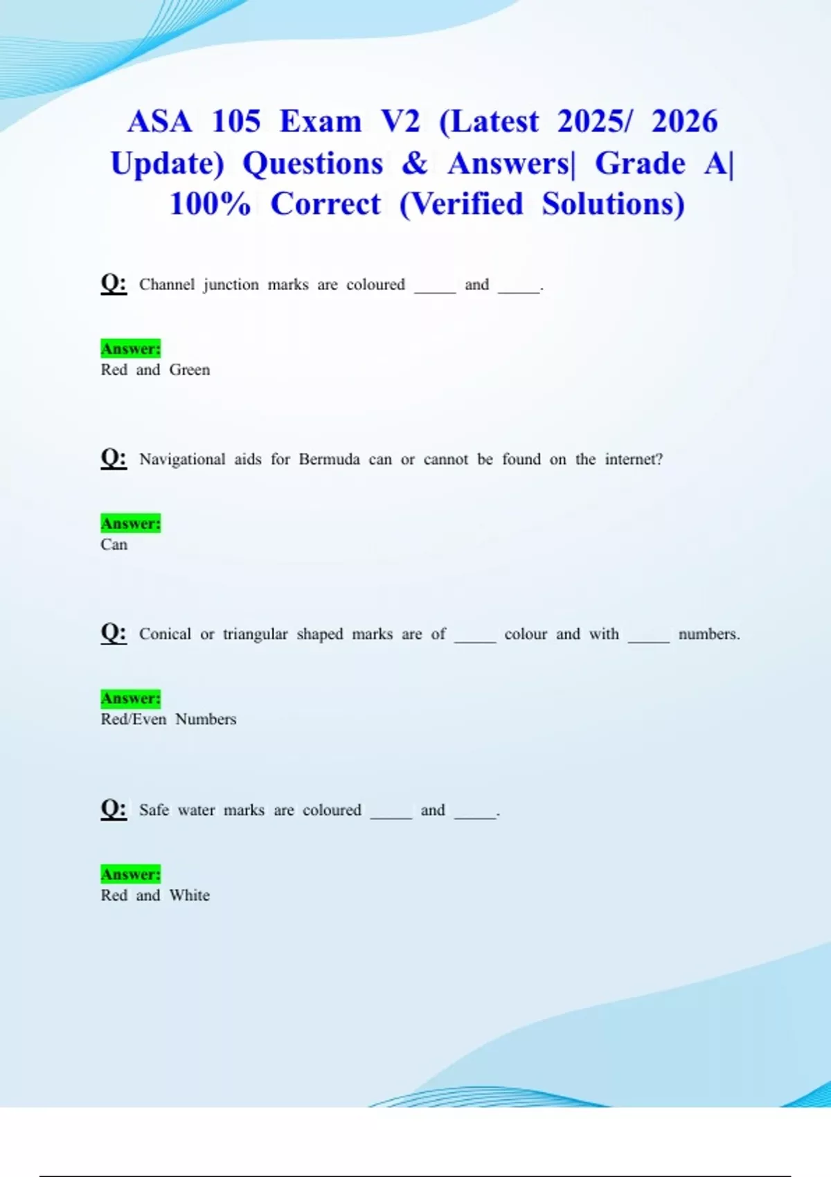 ASA 105 Exam V2 (Latest 2025/ 2026 Update) Questions & Answers| Grade A ...