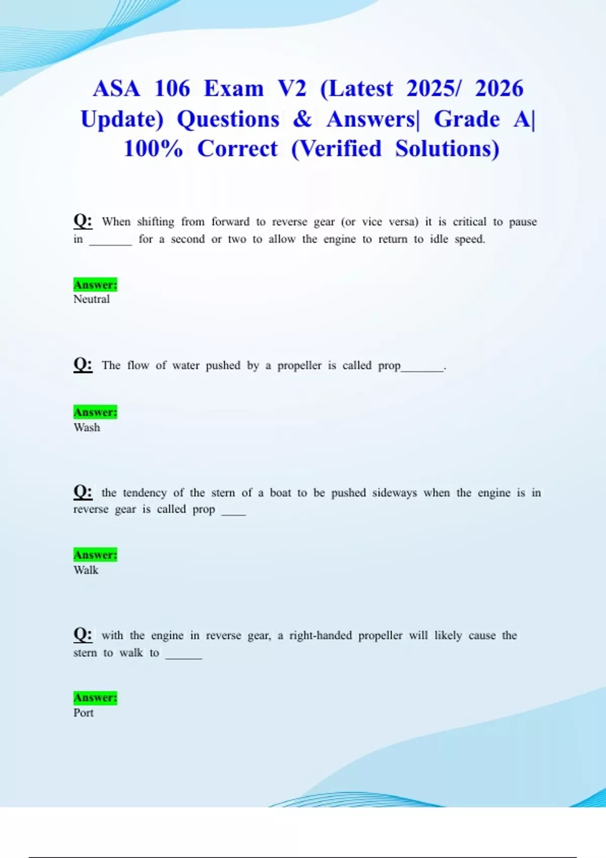 ASA 106 Exam V2 (Latest 2025/ 2026 Update) Questions & Answers| Grade A ...