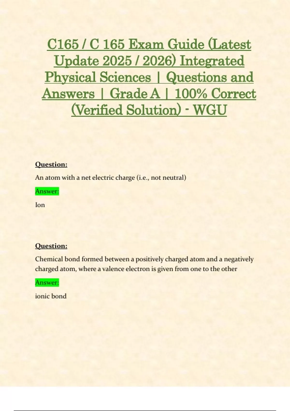 C165 / C 165 Exam Guide (Latest Update 2025 / 2026) Integrated Physical ...