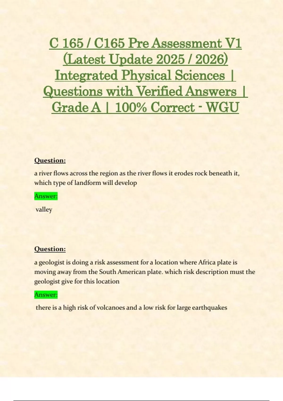 C 165 / C165 Pre Assessment V1 (Latest Update 2025 / 2026) Integrated ...