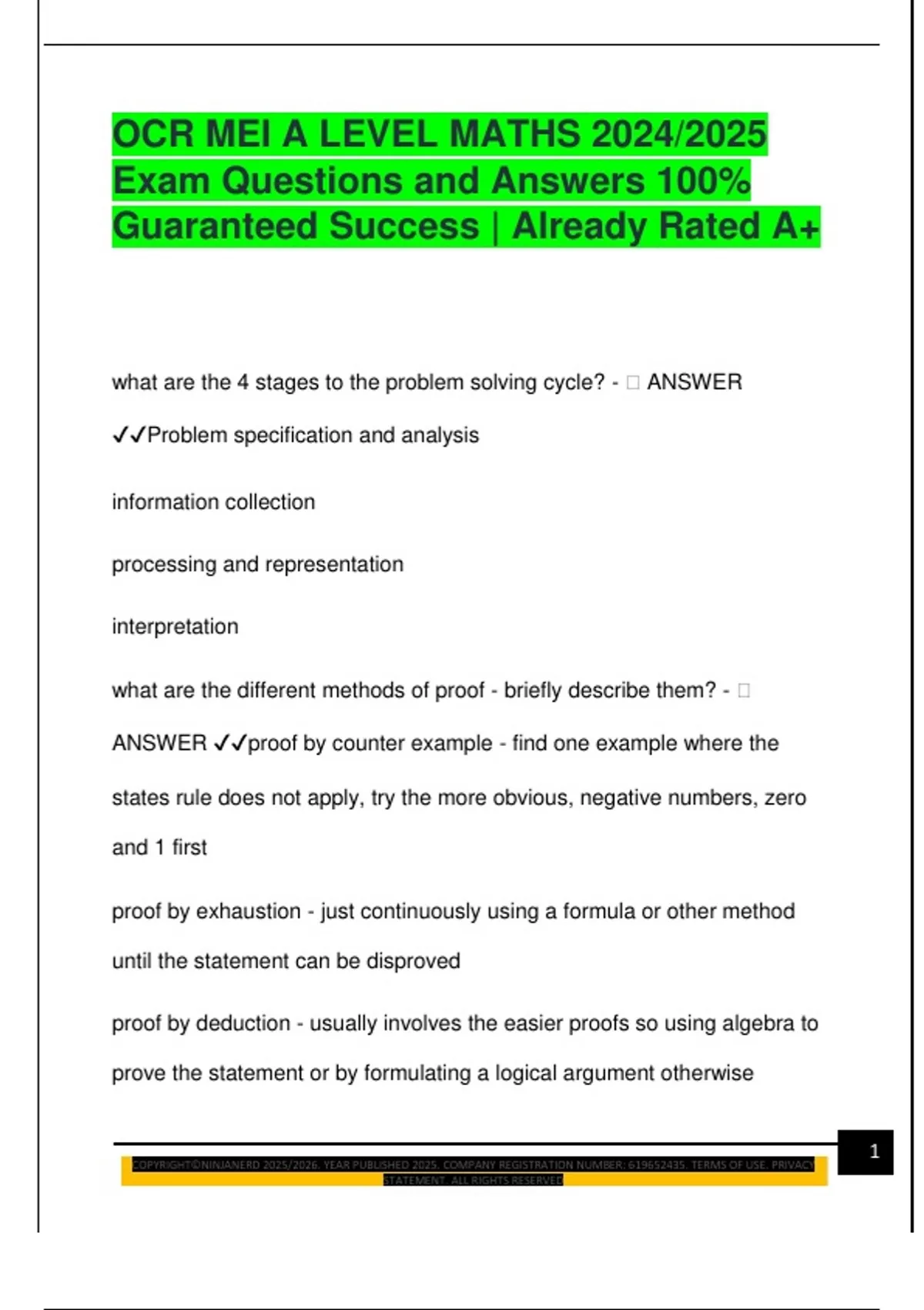 OCR MEI A LEVEL MATHS 2024/2025 Exam Questions and Answers 100% Guaranteed Success | Already ...