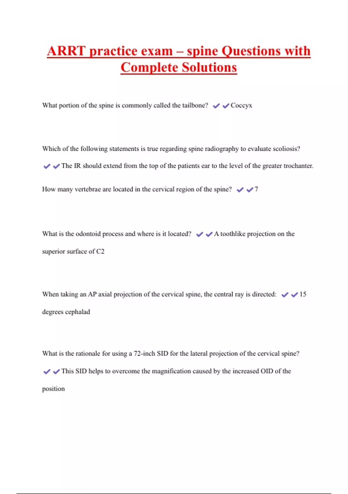 ARRT practice exam – spine Questions with Complete Solutions - ARRT ...