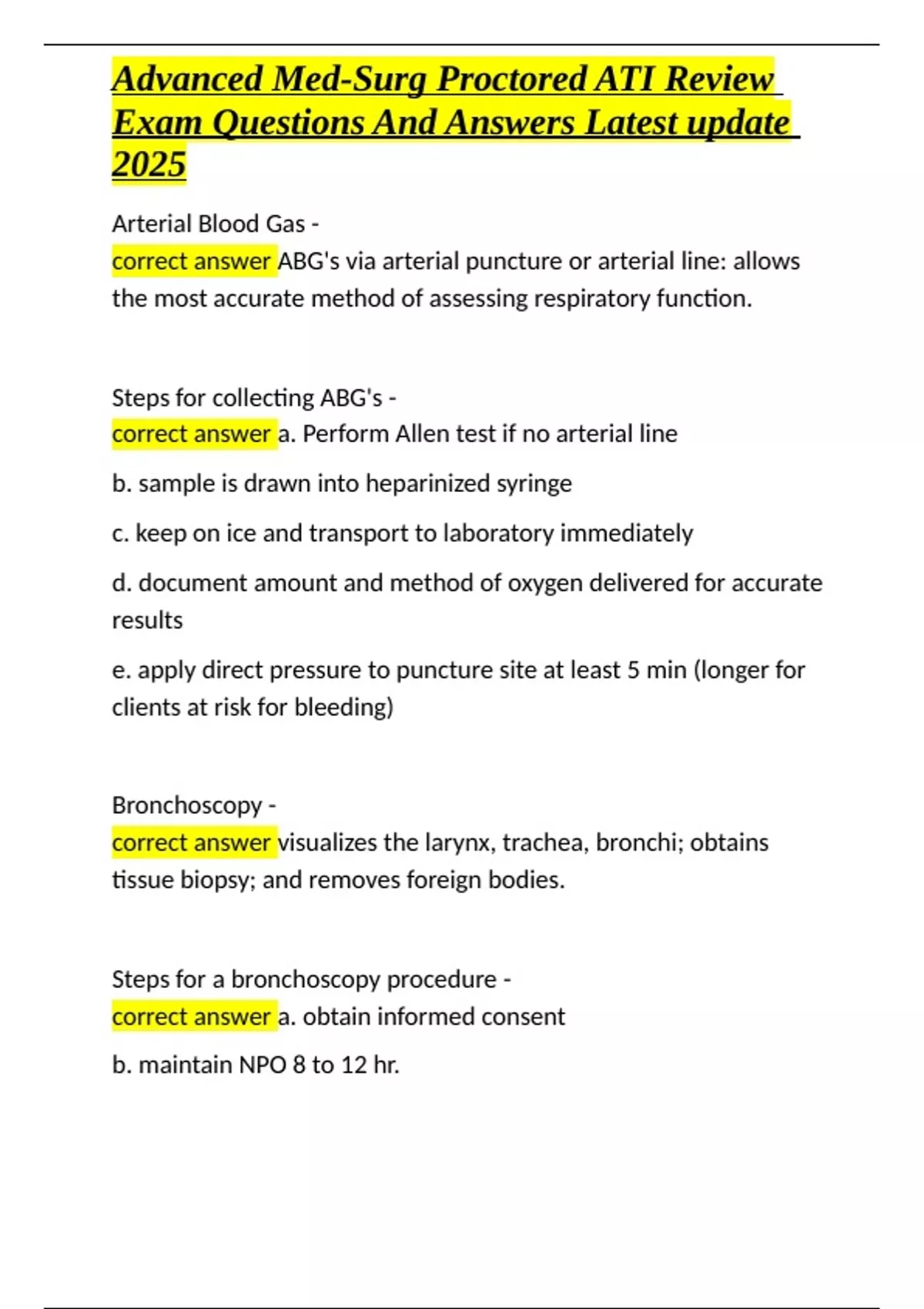 Advanced Med-Surg Proctored ATI Review Exam Questions And Answers ...