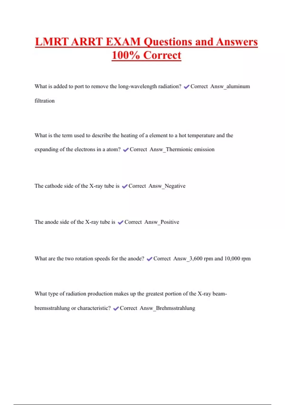 LMRT ARRT EXAM Questions and Answers 100% Correct - ARRT Patient Care ...