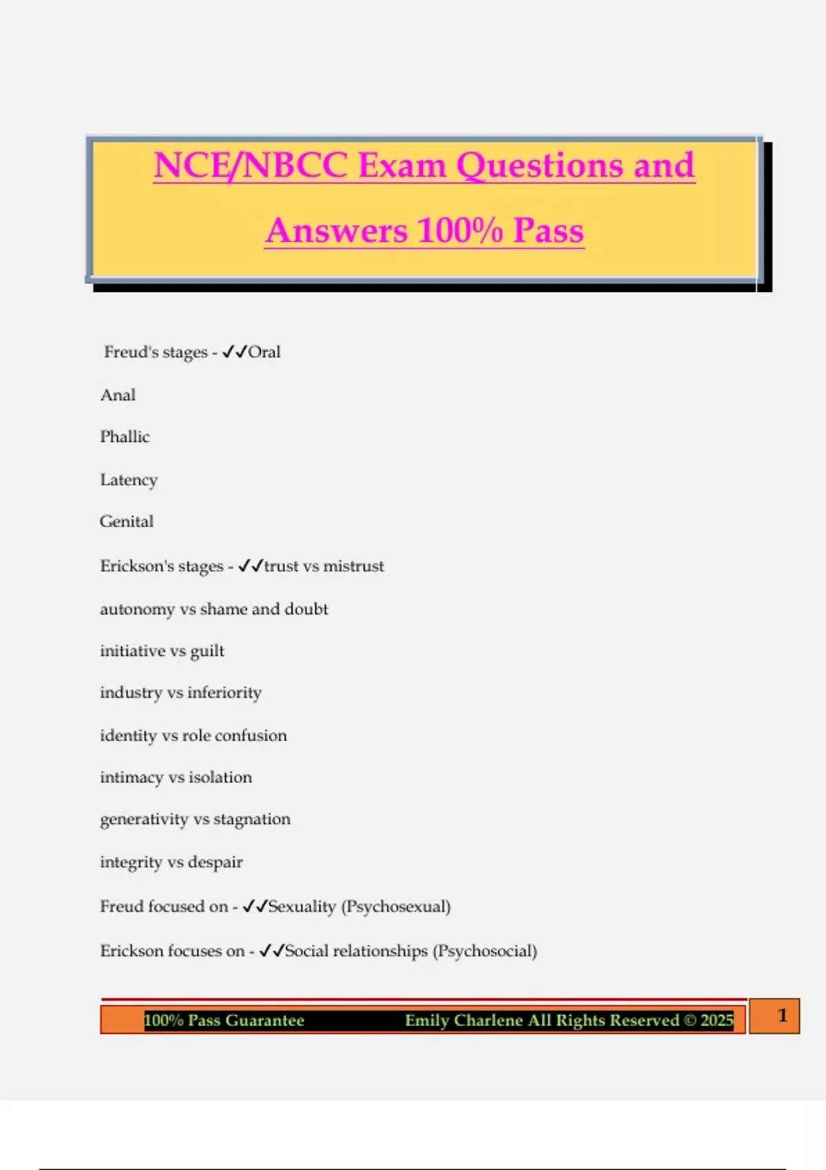 NCE/NBCC Exam Questions and Answers 100% Pass - NCE - Stuvia US