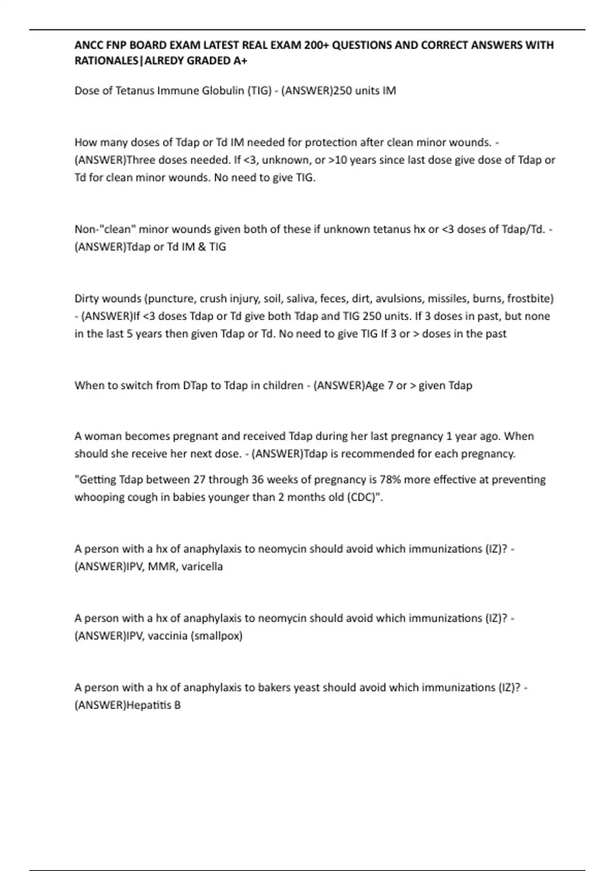 ANCC FNP BOARD EXAM LATEST REAL EXAM 200+ QUESTIONS AND CORRECT ANSWERS ...