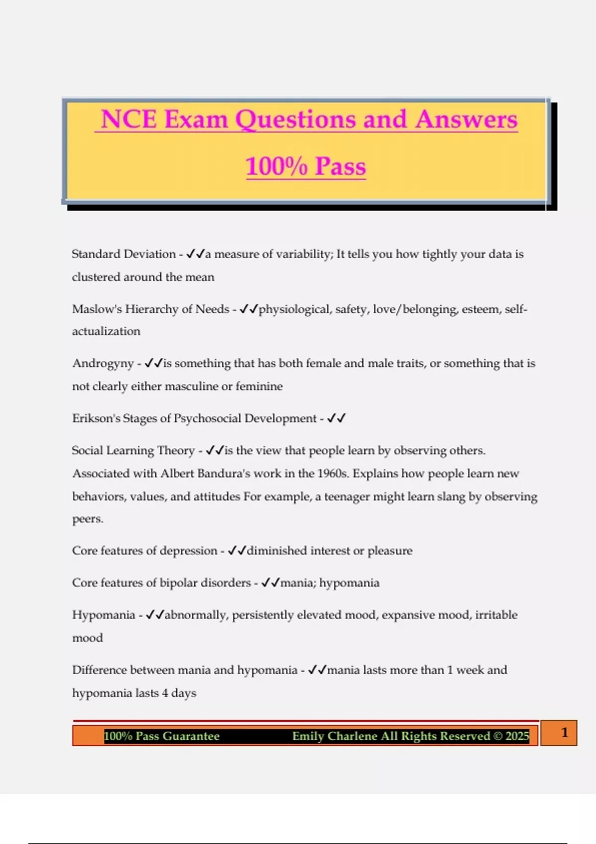 NCE Exam Questions and Answers 100% Pass - NCE - Stuvia US