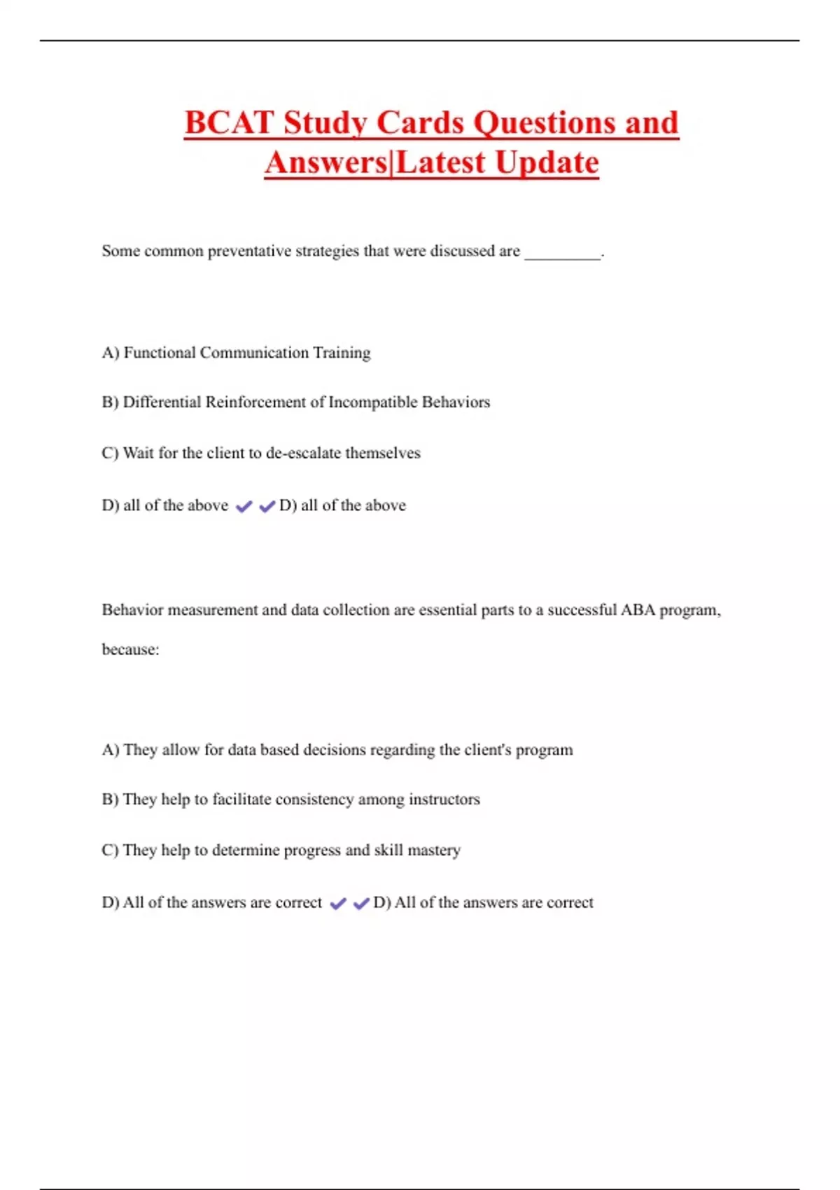BCAT Study Cards Questions and Answers|Latest Update - BCAT.. - Stuvia US