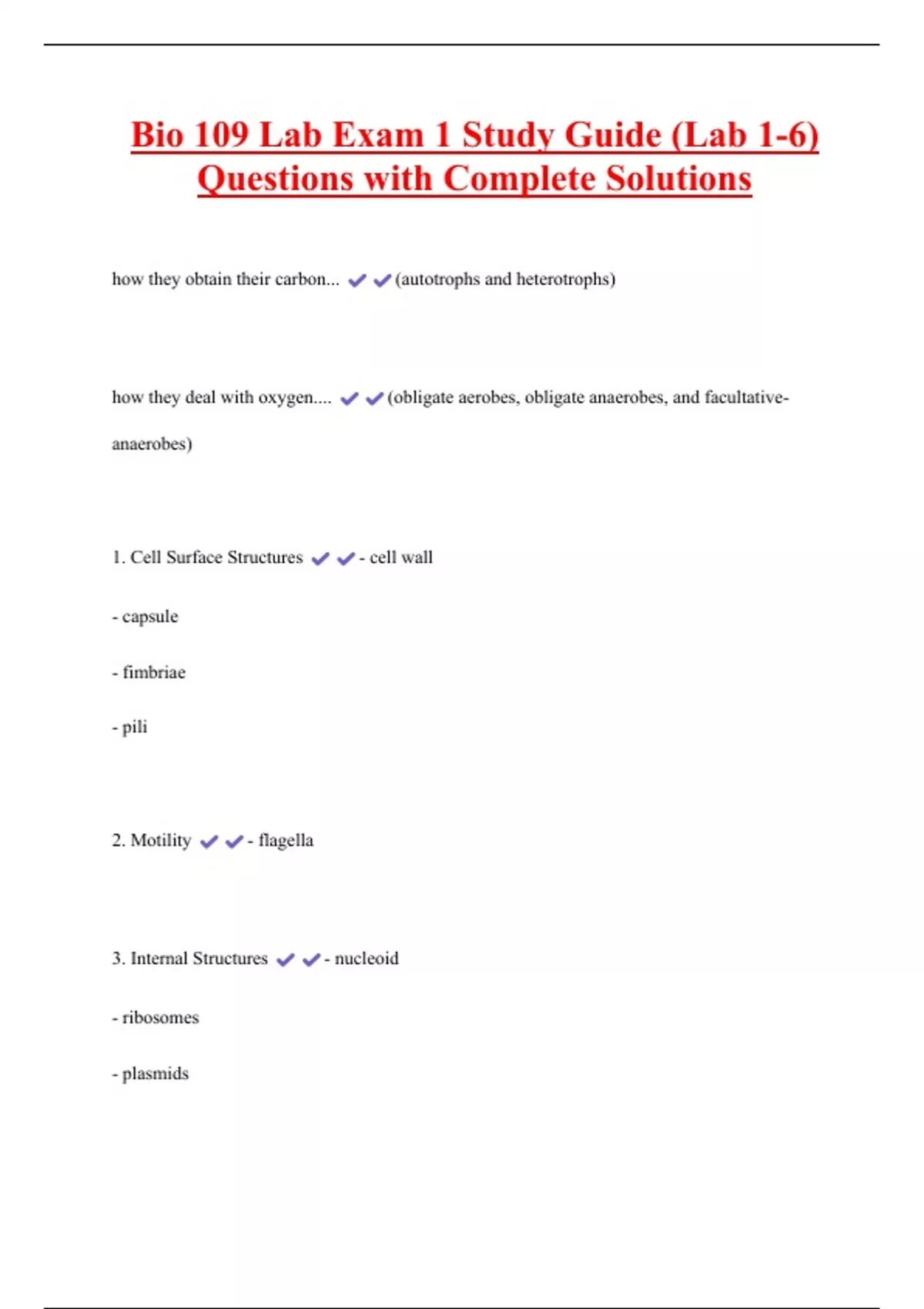 Bio 109 Lab Exam 1 Study Guide (Lab 1-6) Questions with Complete ...