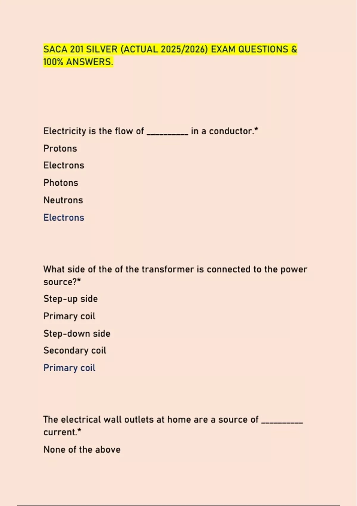 SACA 201 SILVER (ACTUAL 2025/2026) EXAM QUESTIONS & 100% ANSWERS ...