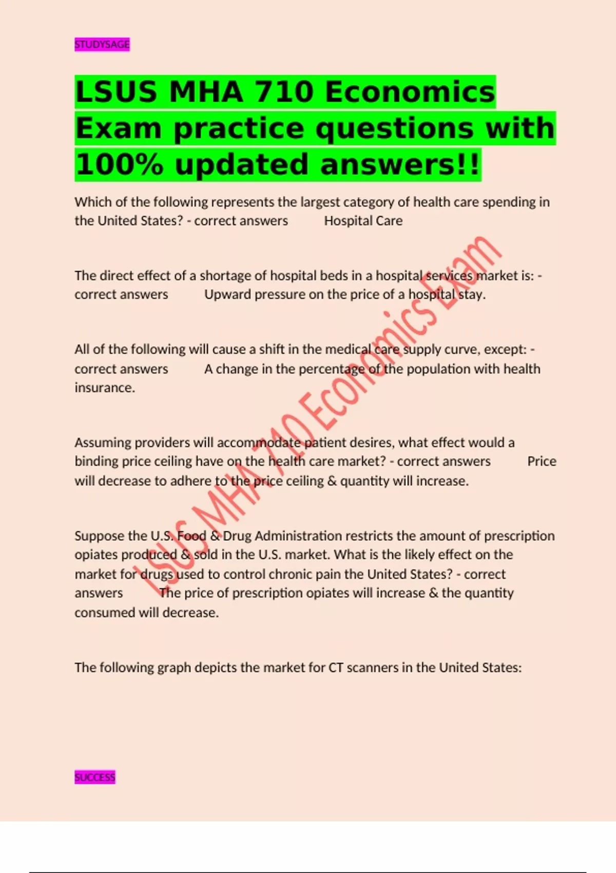 LSUS MHA 710 Economics Exam practice questions with 100% updated answers!! - LSUS MHA 710 ...