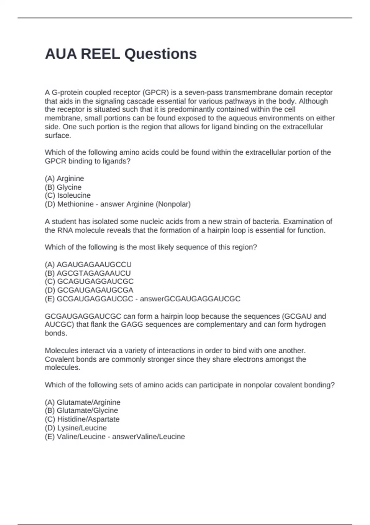 AUA REEL Questions with Correct Answers - AUA Med - Stuvia US