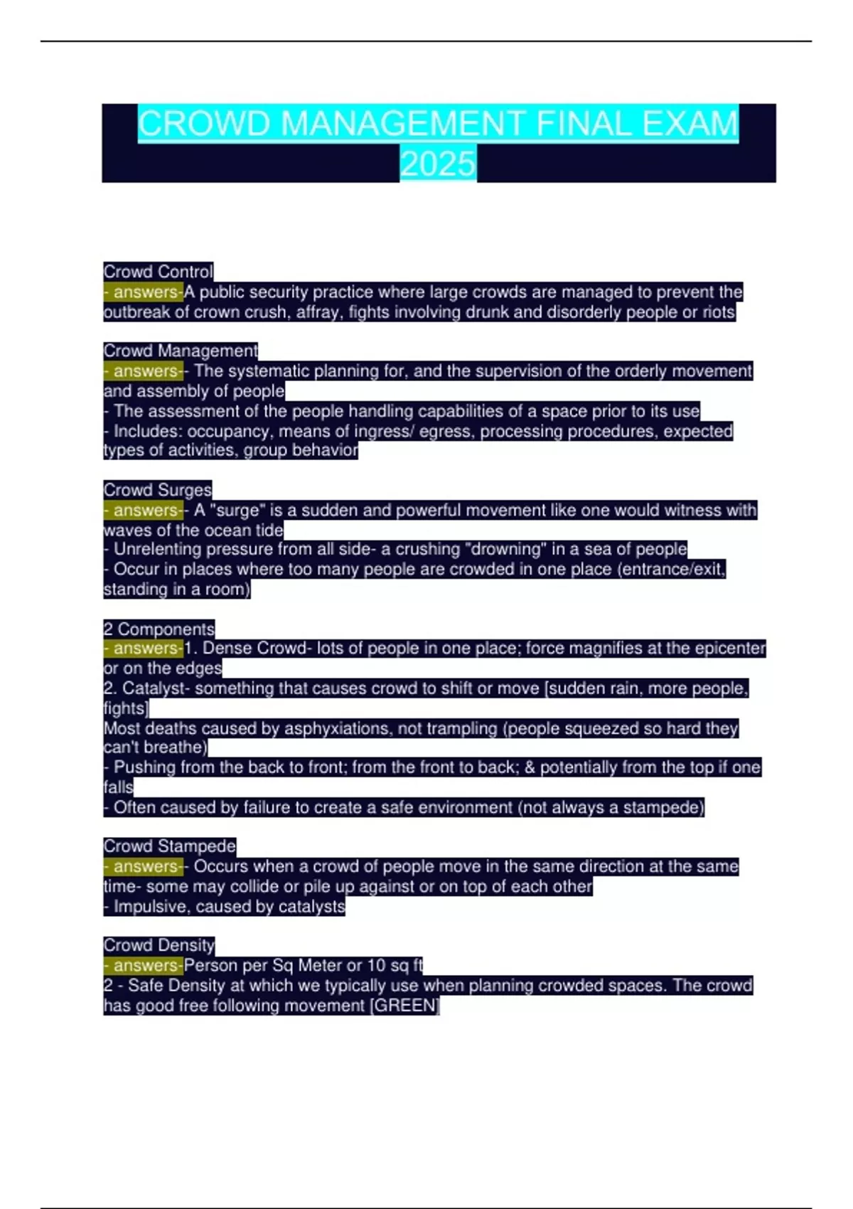 Crowd Management Final Exam 2025: Comprehensive Study Guide with ...