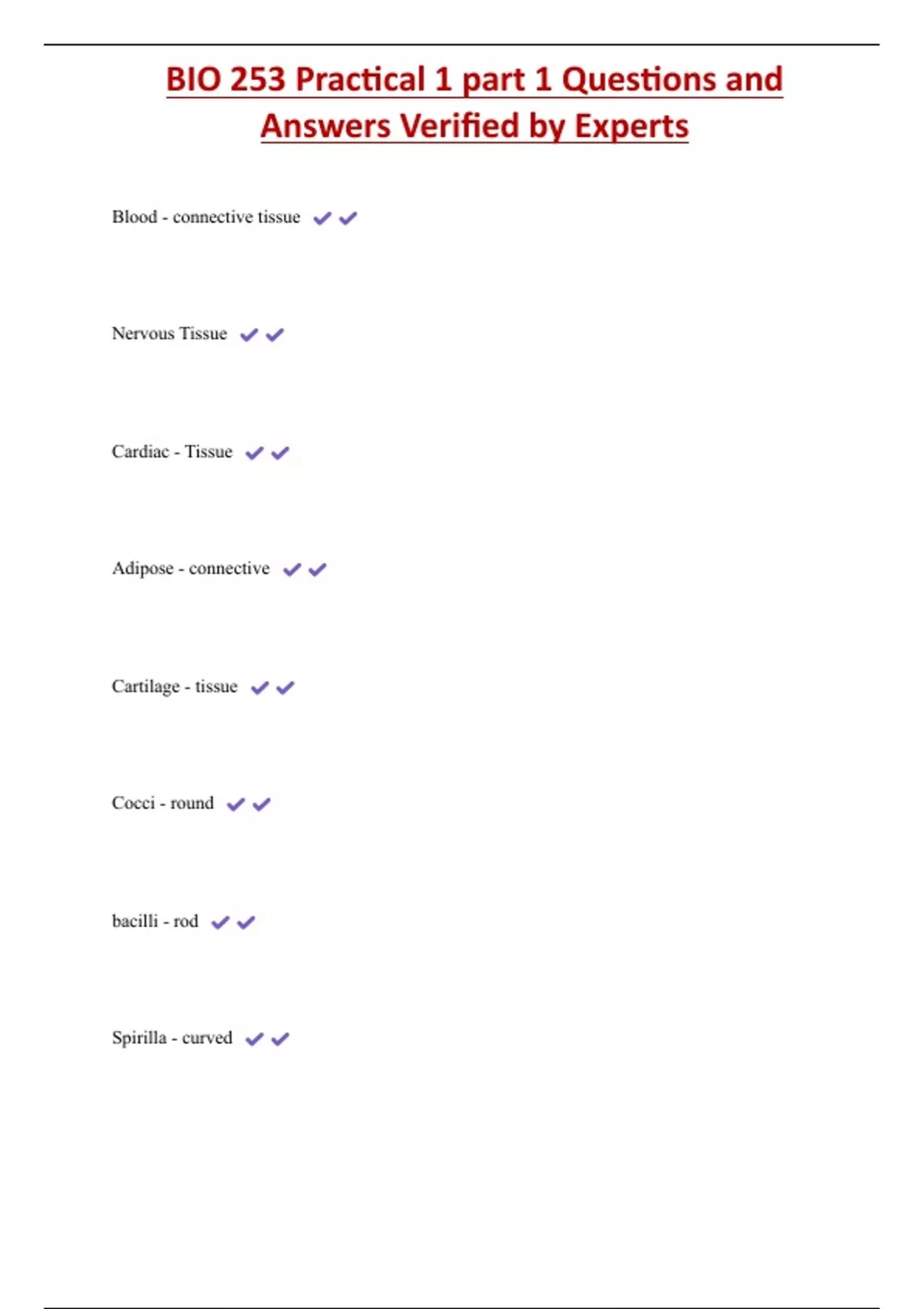BIO 253 Practical 1 part 1 Questions and Answers Verified by Experts ...