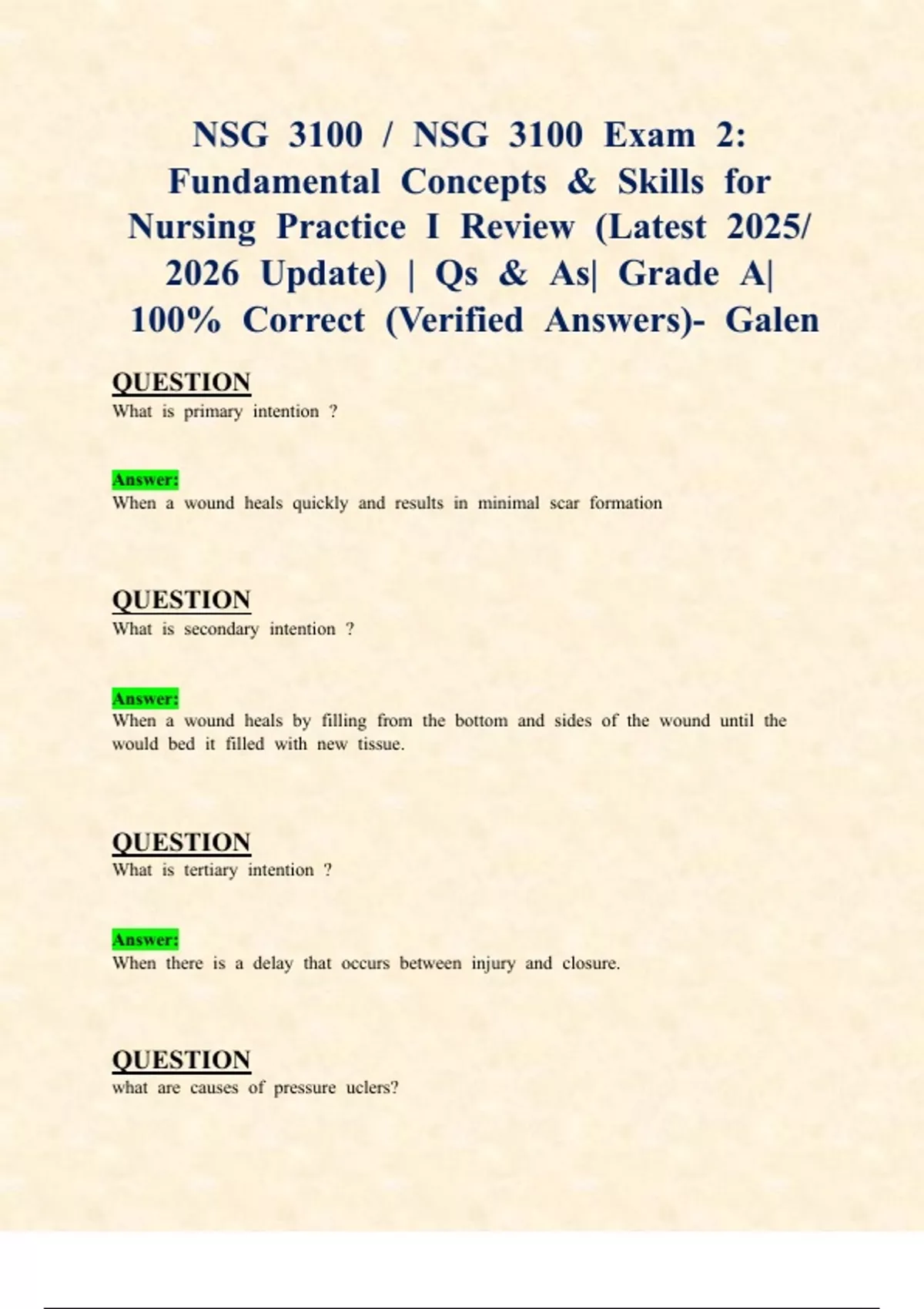 NSG 3100 / NSG 3100 Exam 2: Fundamental Concepts & Skills for Nursing ...