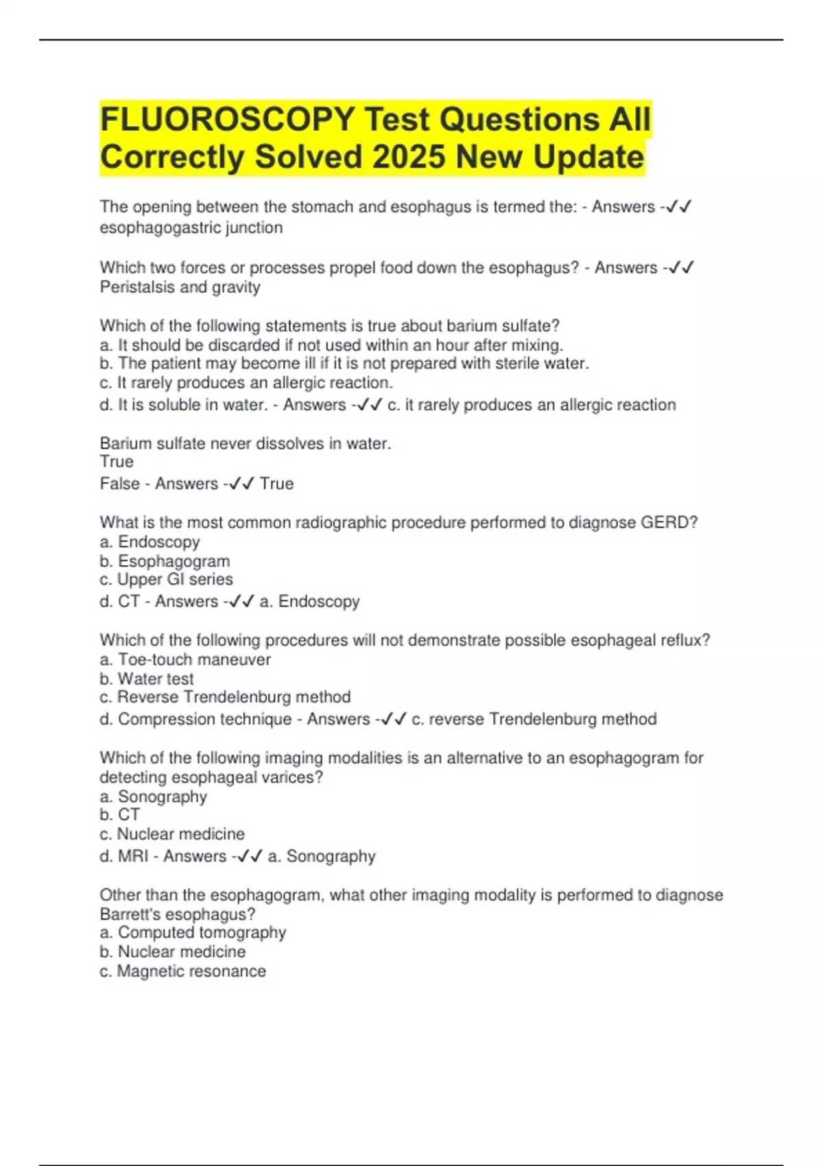 FLUOROSCOPY Test Questions All Correctly Solved 2025 New Update ...