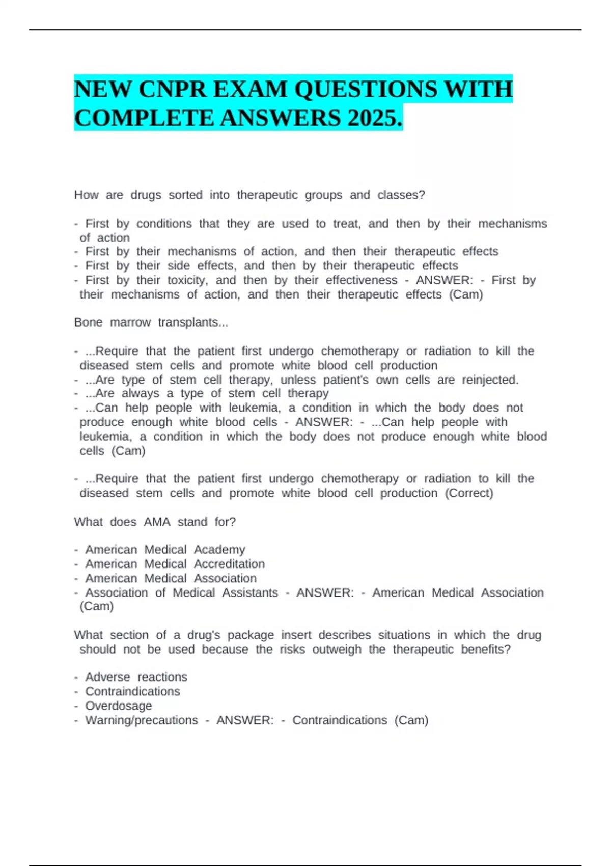 NEW CNPR EXAM QUESTIONS WITH COMPLETE ANSWERS 2025 - Cnpr ...