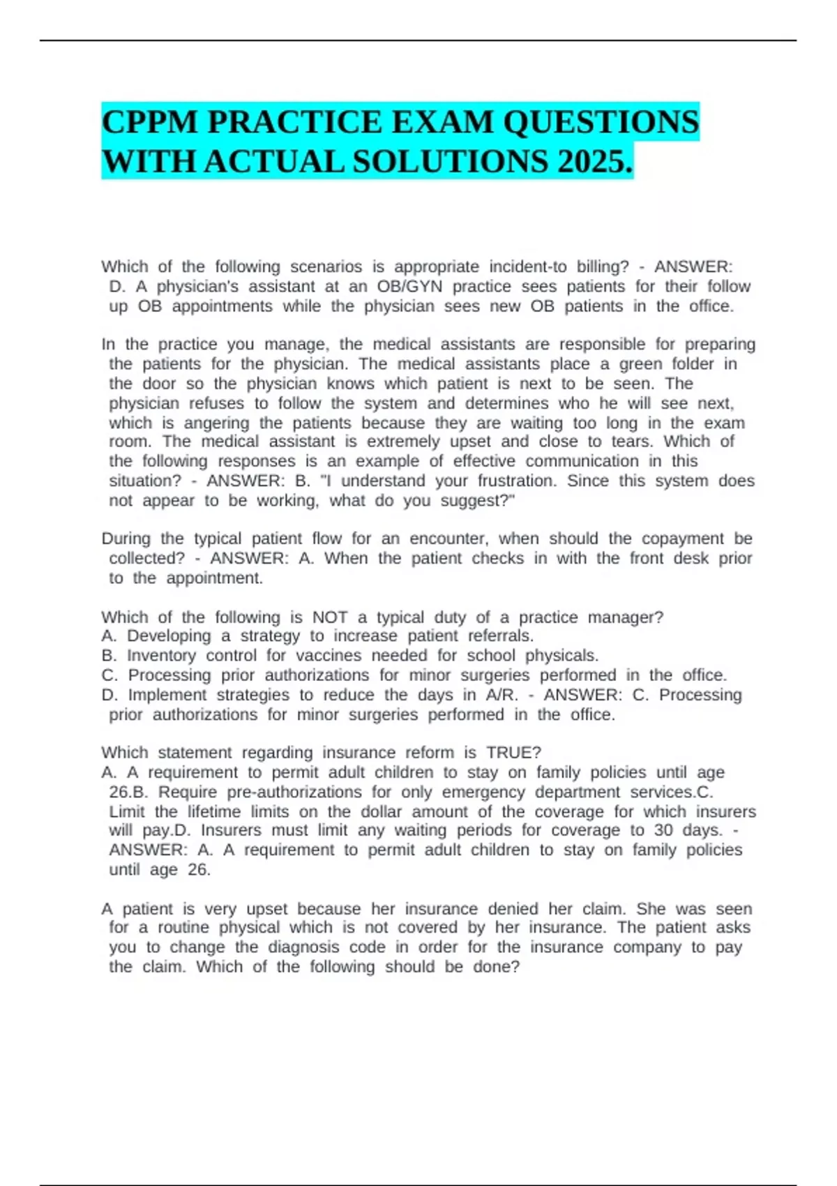 CPPM PRACTICE EXAM QUESTIONS WITH ACTUAL SOLUTIONS 2025 - Cnpr pharmaceutical accredidation ...