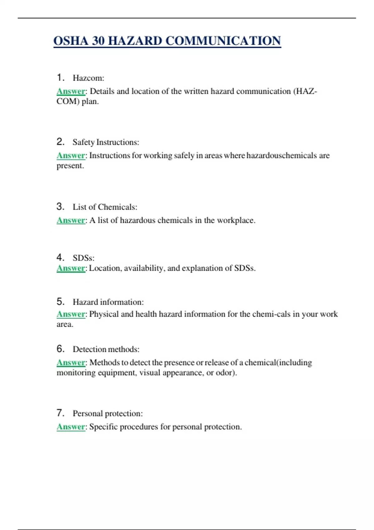 OSHA 30 HAZARD COMMUNICATION ( UPDATED 2025 ) | QUESTIONS WITH 100% ...