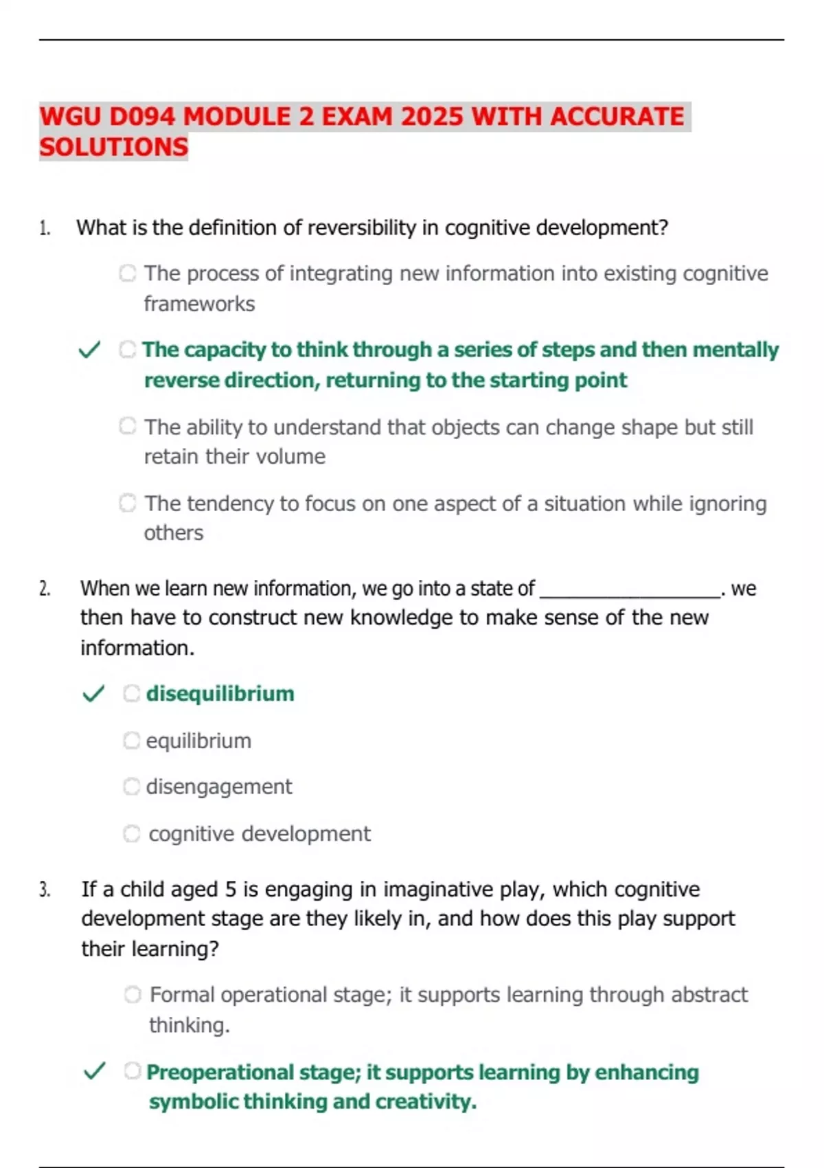 WGU D094 MODULE 2 EXAM 2025 WITH ACCURATE SOLUTION - WGU D094 - Stuvia US