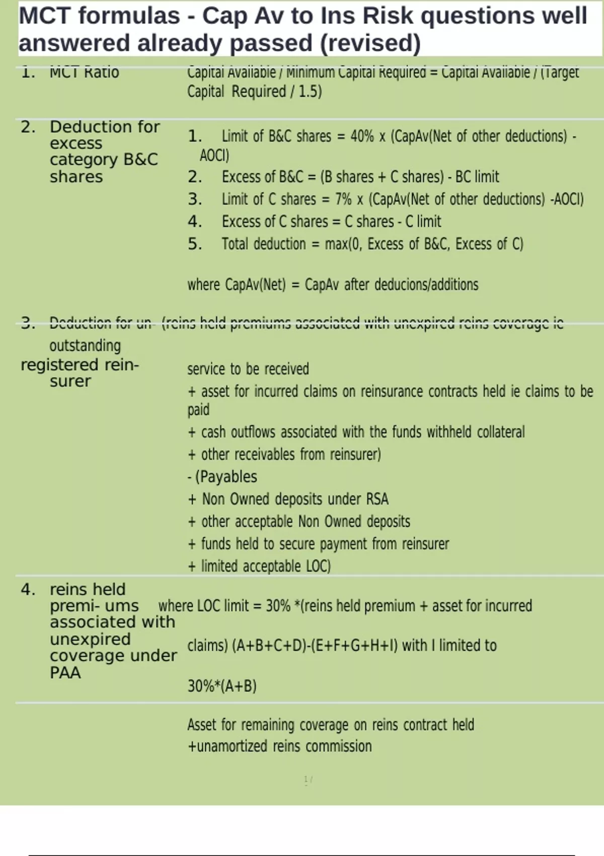 MCT formulas - Cap Av to Ins Risk questions well answered already ...