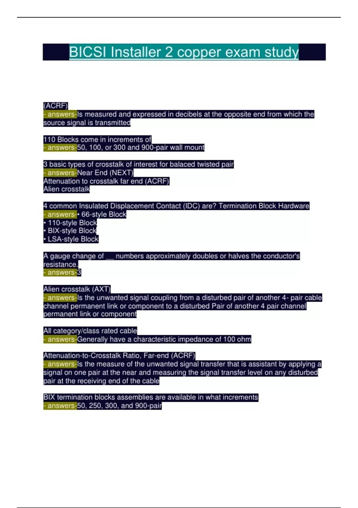 BICSI Installer 2 Copper Exam 2025: Comprehensive Study Guide with Practice Questions & 100% ...