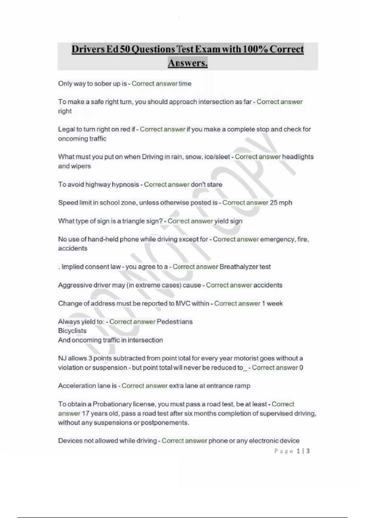 Drivers ED Final (MVA) 50 Questions with Correct Answers 2025 Update ...