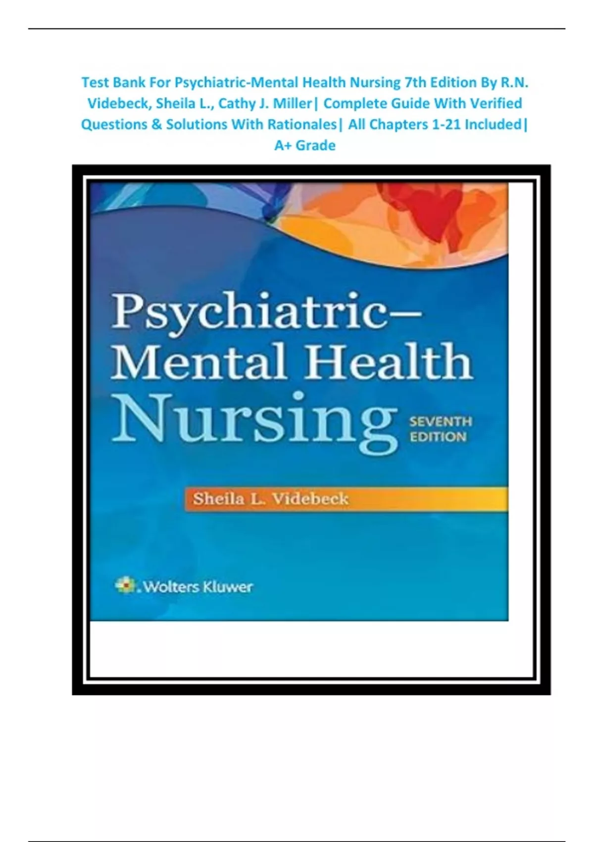 Test Bank For Psychiatric-Mental Health Nursing 7th Edition By R.N ...