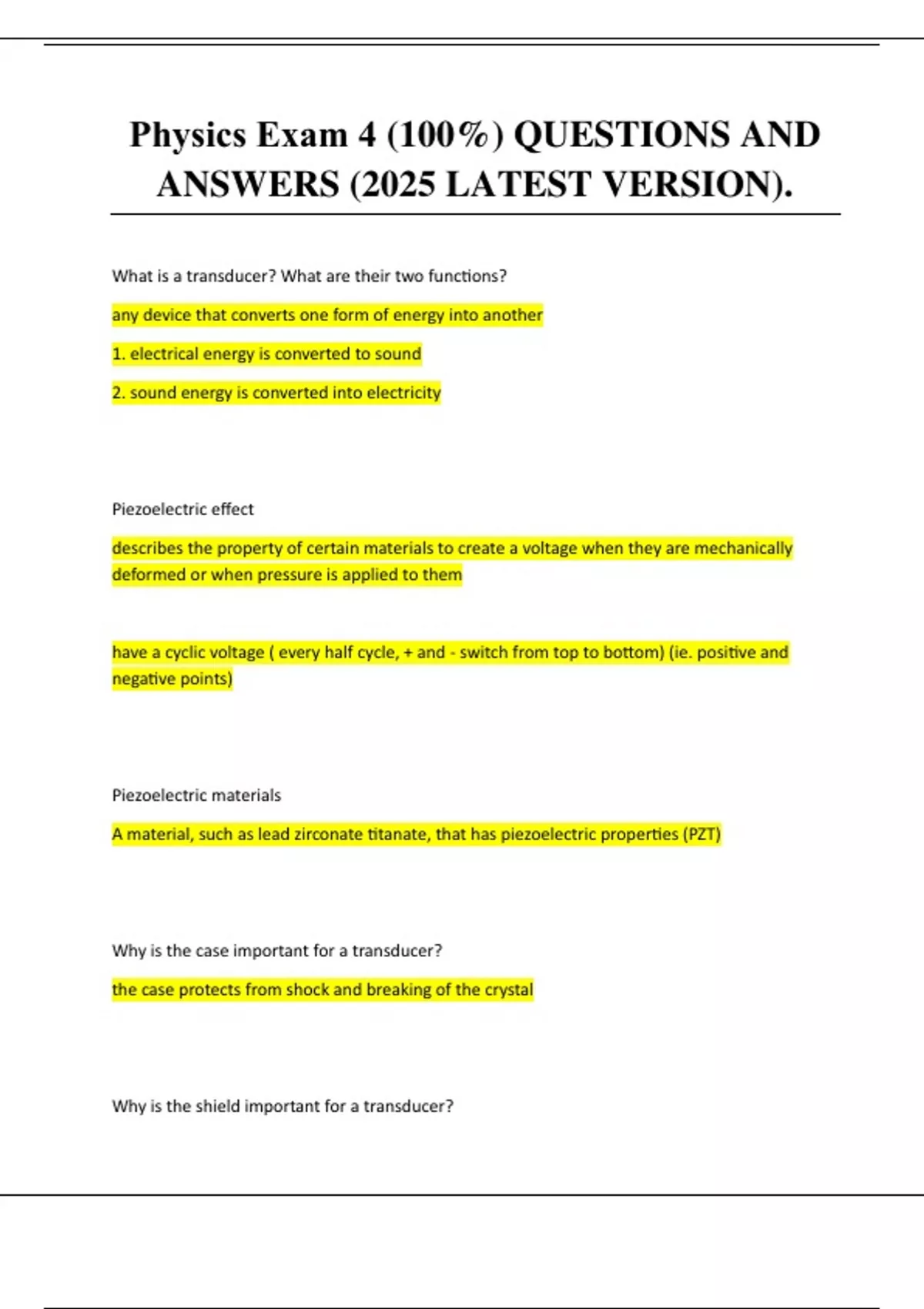 Physics Exam 4 (100%) QUESTIONS AND ANSWERS (2025 LATEST VERSION ...