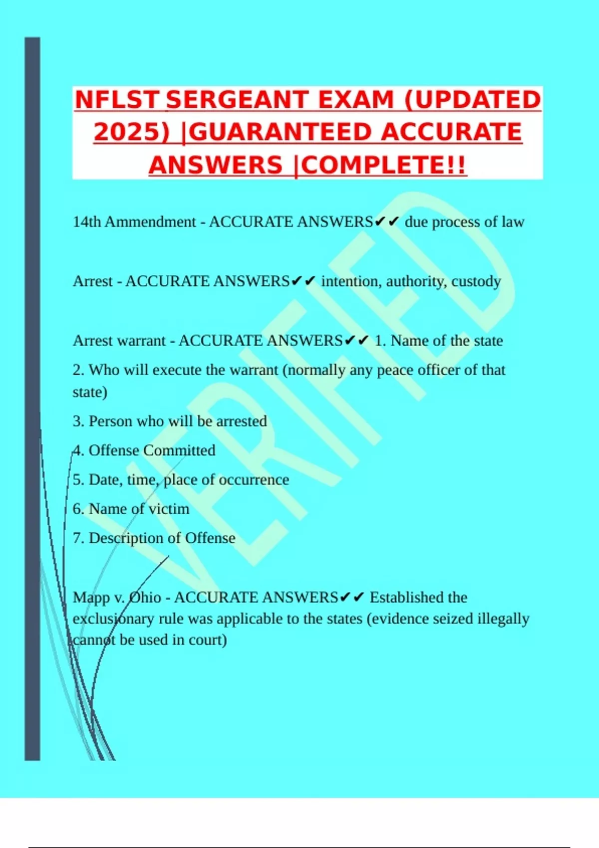 NFLST SERGEANT EXAM (UPDATED 2025) |GUARANTEED ACCURATE ANSWERS ...